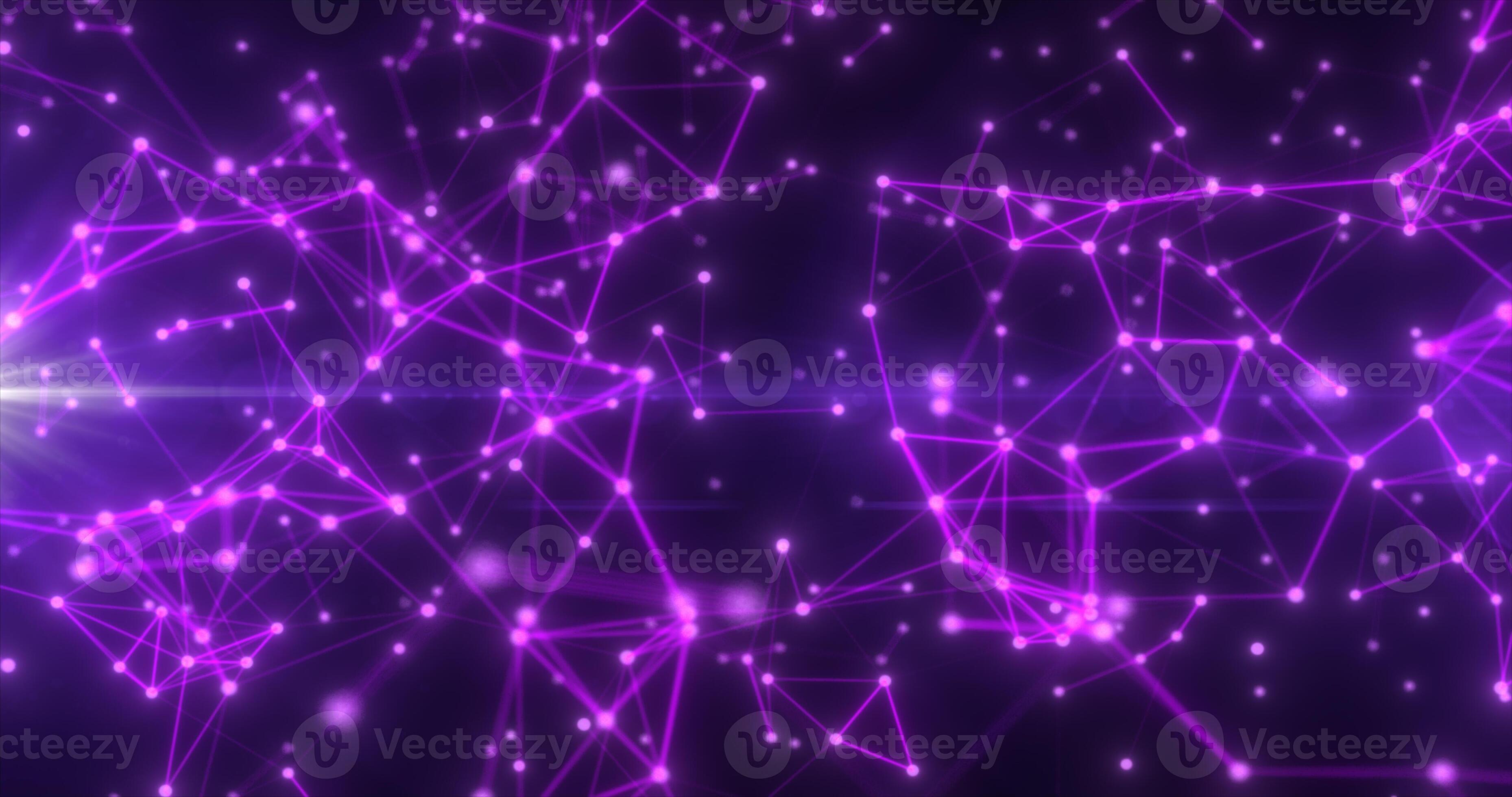 Abstract hi-tech purple glowing lines with dots and plexus triangles, abstract background ...