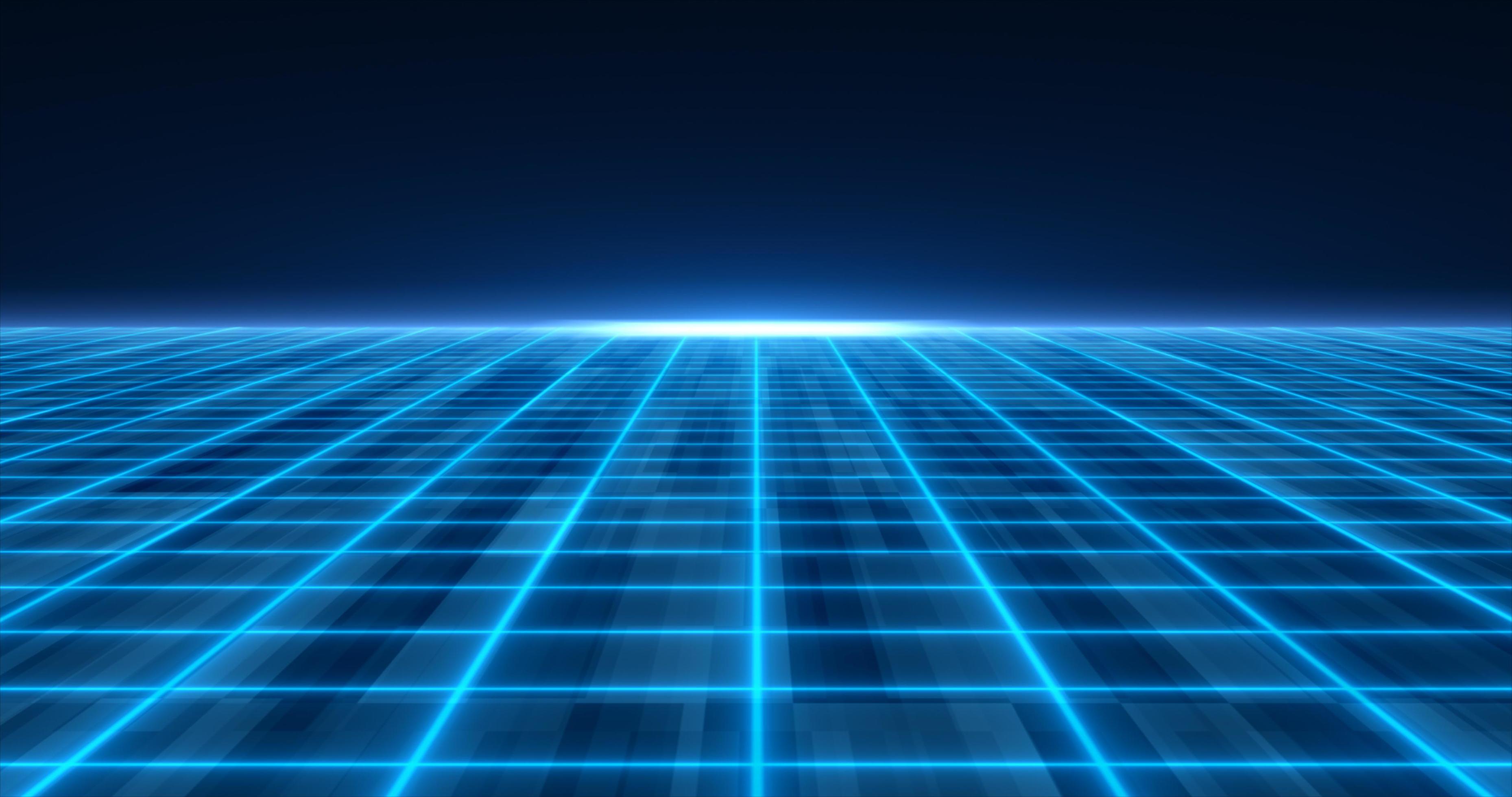 Abstract blue glowing neon laser grid futuristic high tech with energy lines on surface and ...