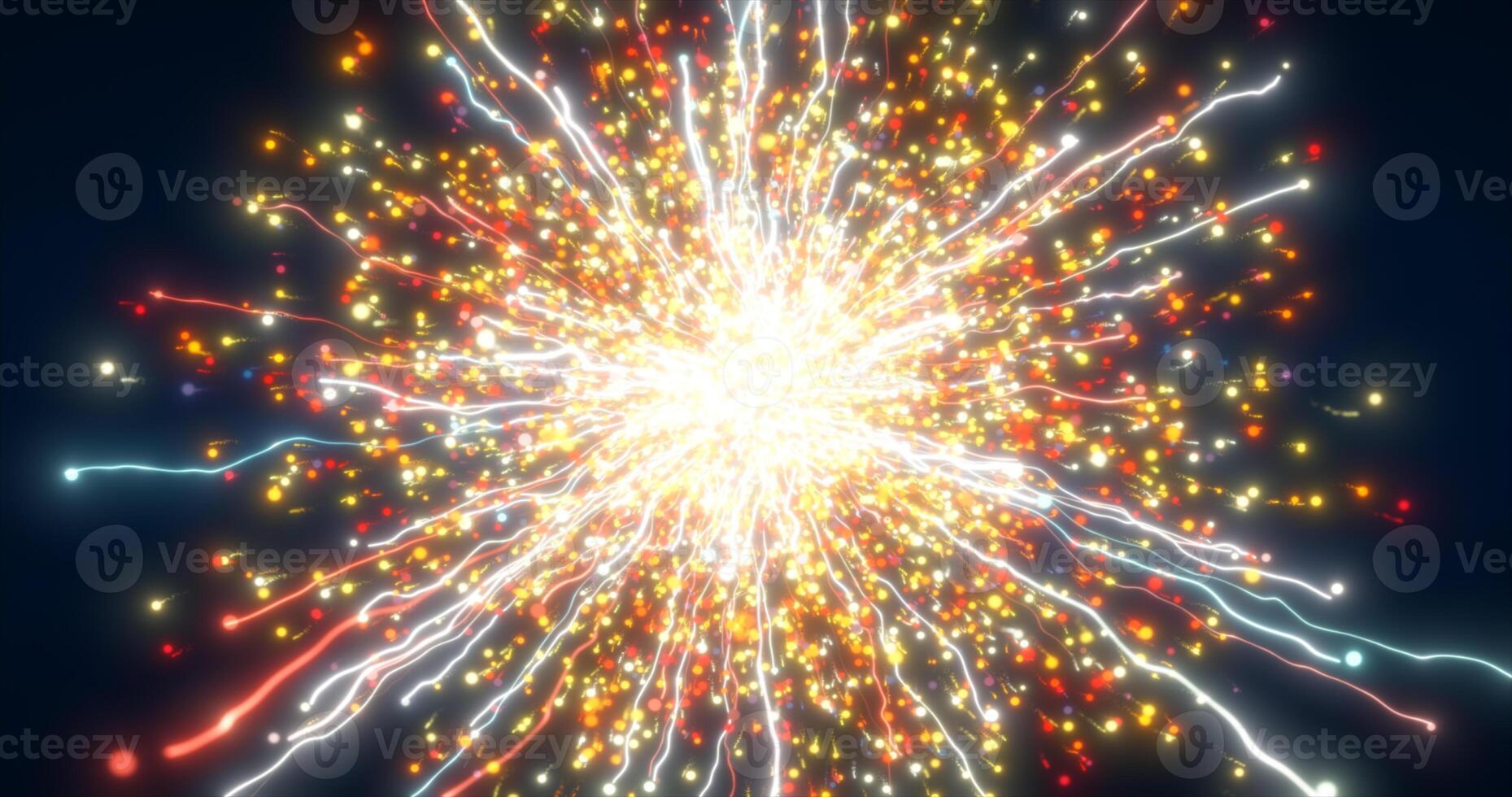 Abstract Glowing Energy Explosion Fiery Whirlwind Fireworks From Lines And Magic Particles