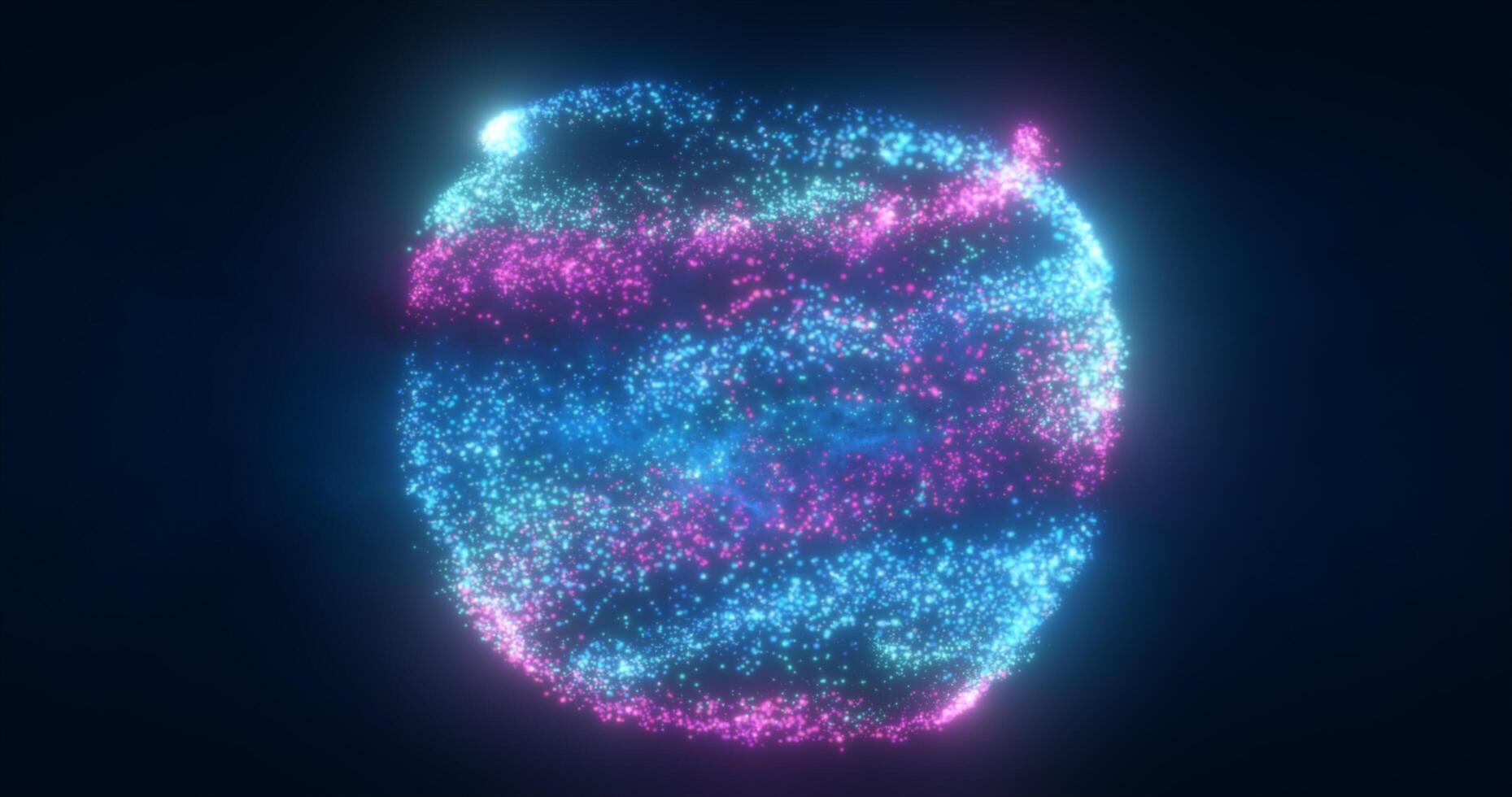 Abstract sphere ball of blue and purple glowing bright flying energy particles and dots abstract ...