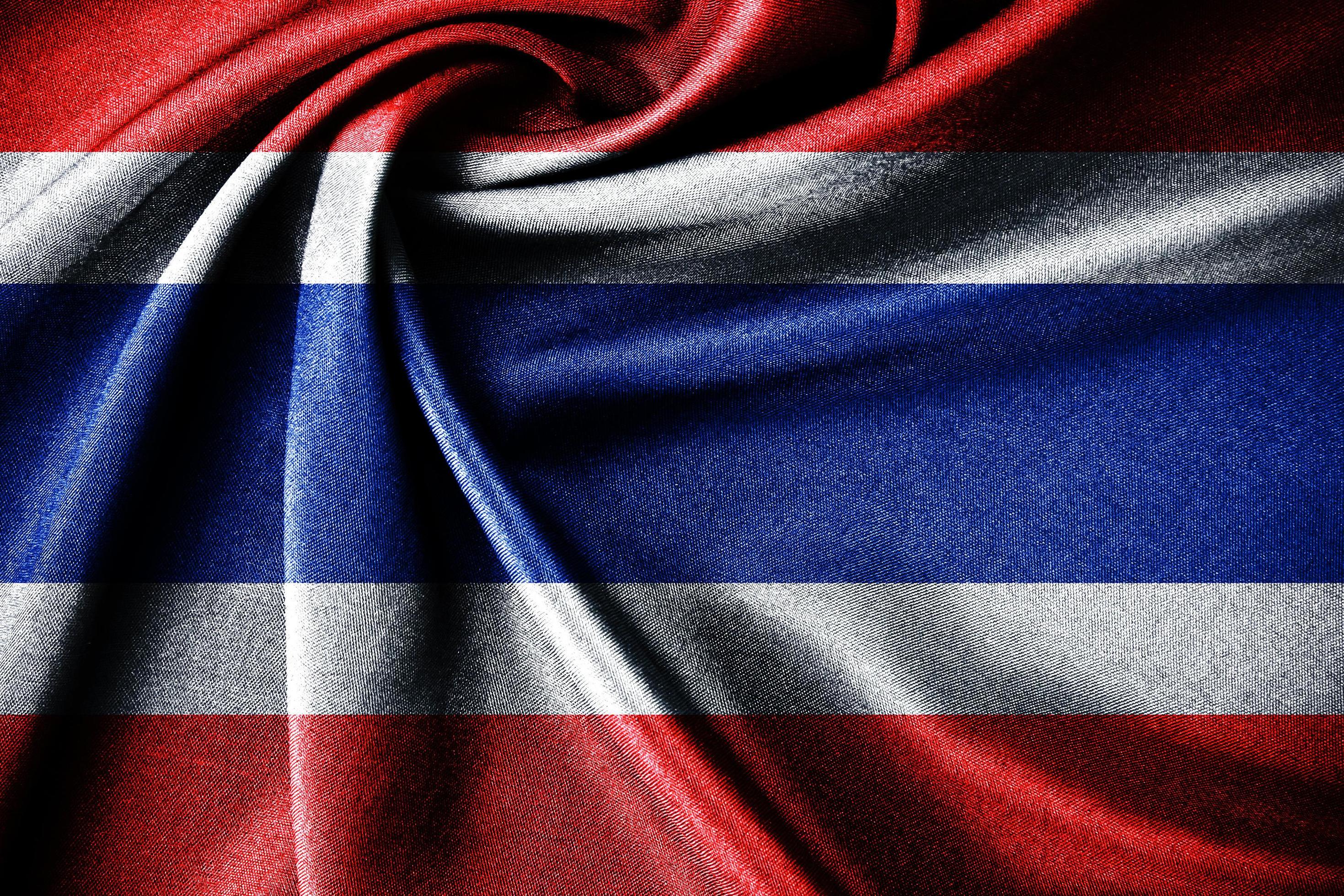 Thai Flag Blowing In The Wind With Highly Detailed Fabric Texture