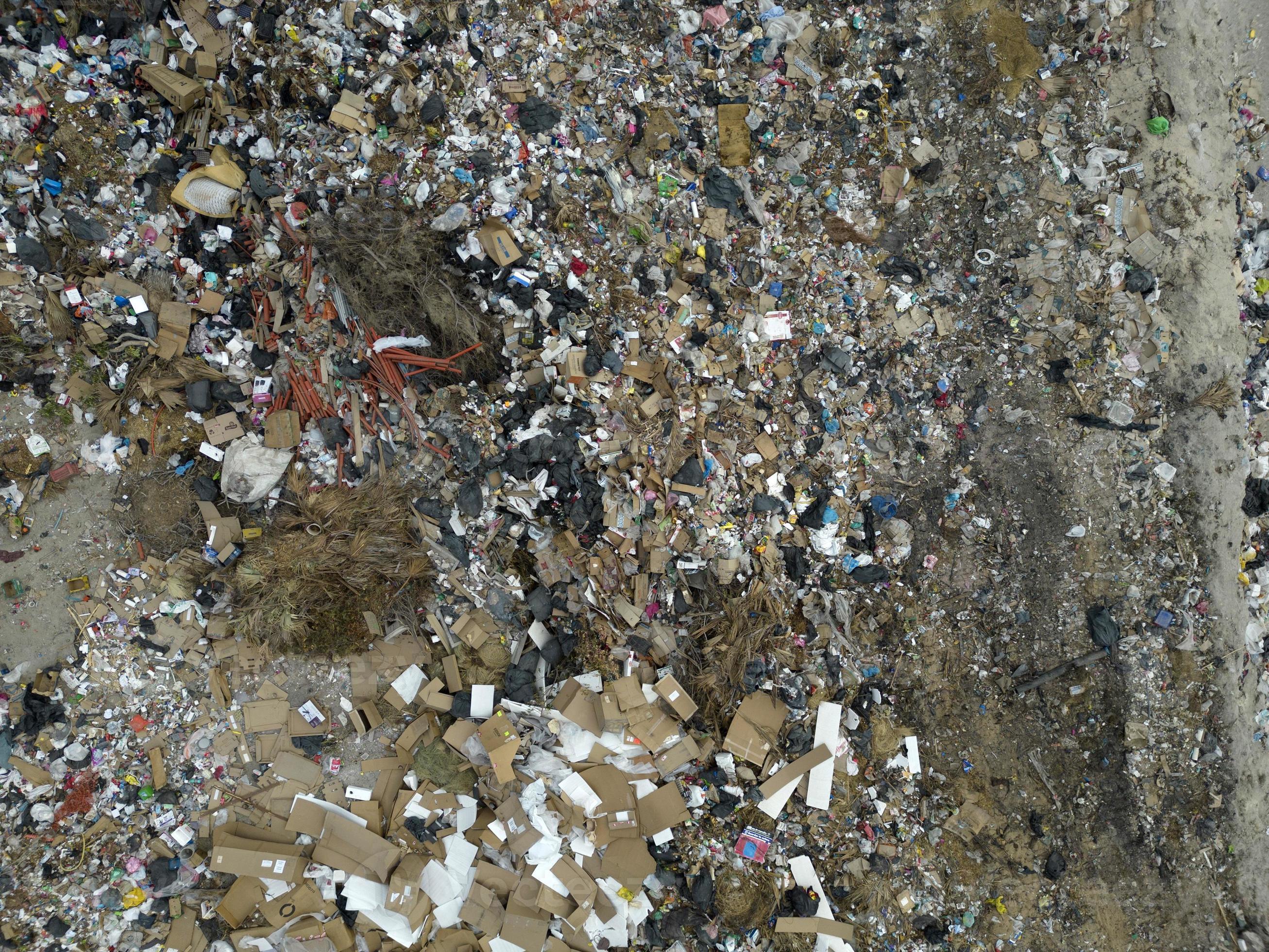 Drone Aerial top view large garbage pile, Garbage pile in trash dump or landfill mountain ...