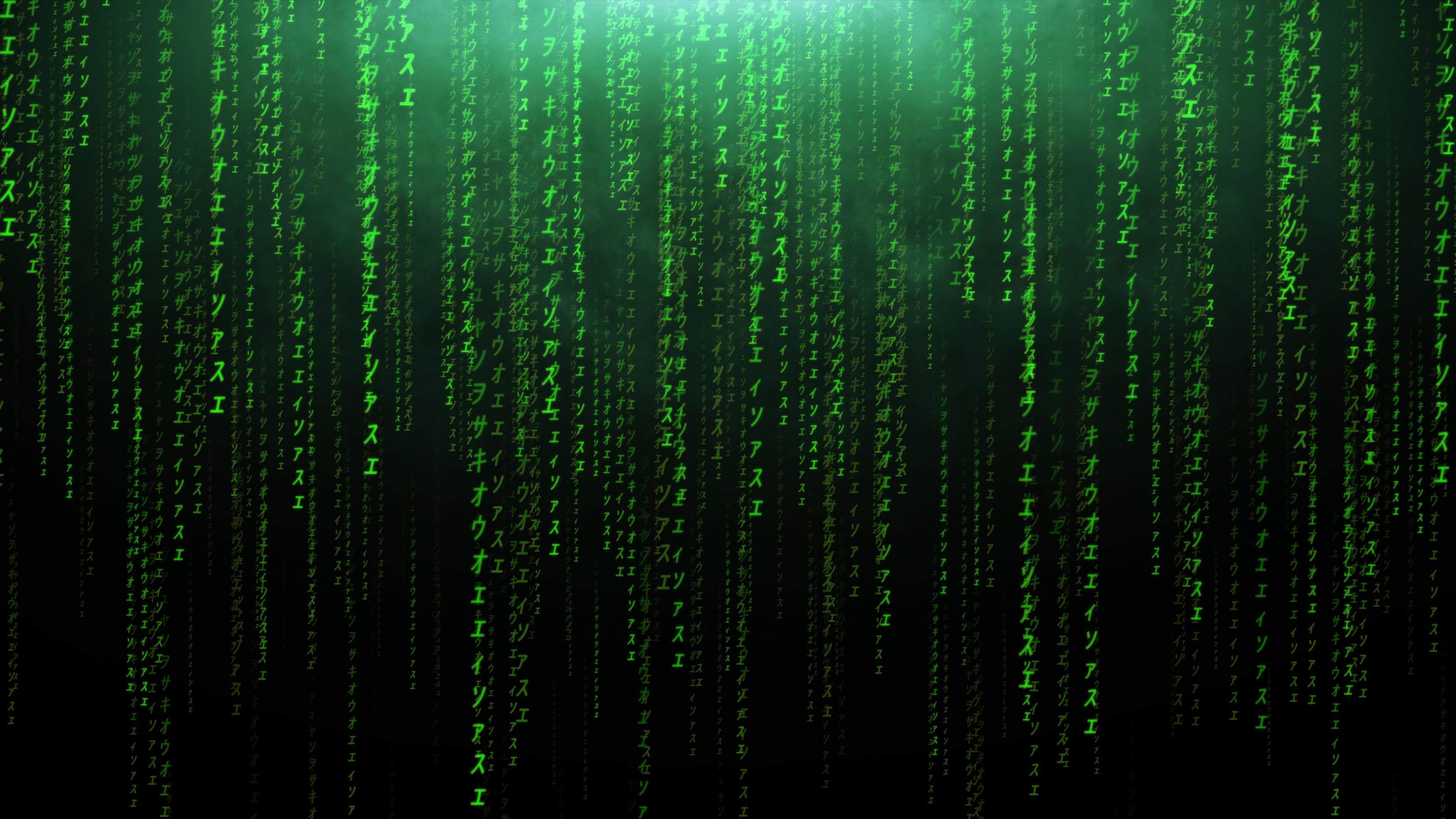 Green Raining code matrix particle digital motion light luminance ...