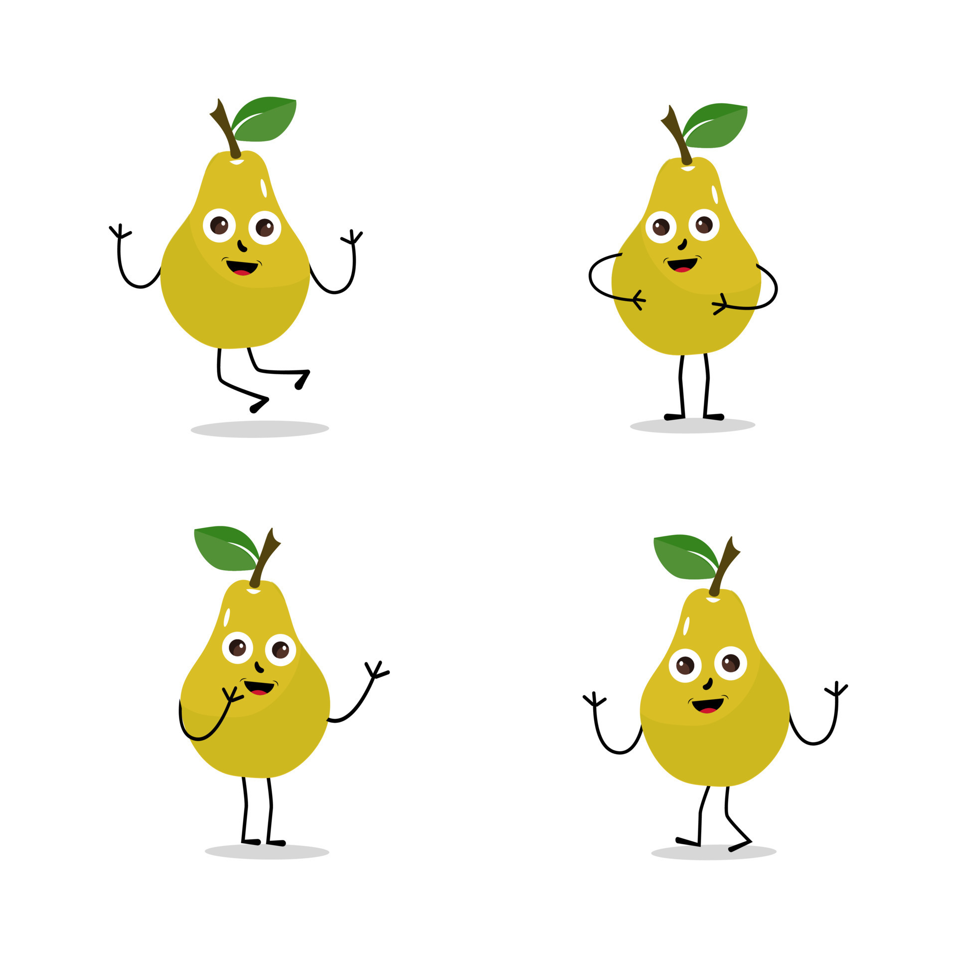 Pear Fruit Cartoon Cute Vector Set Of Pear Fruit Character In