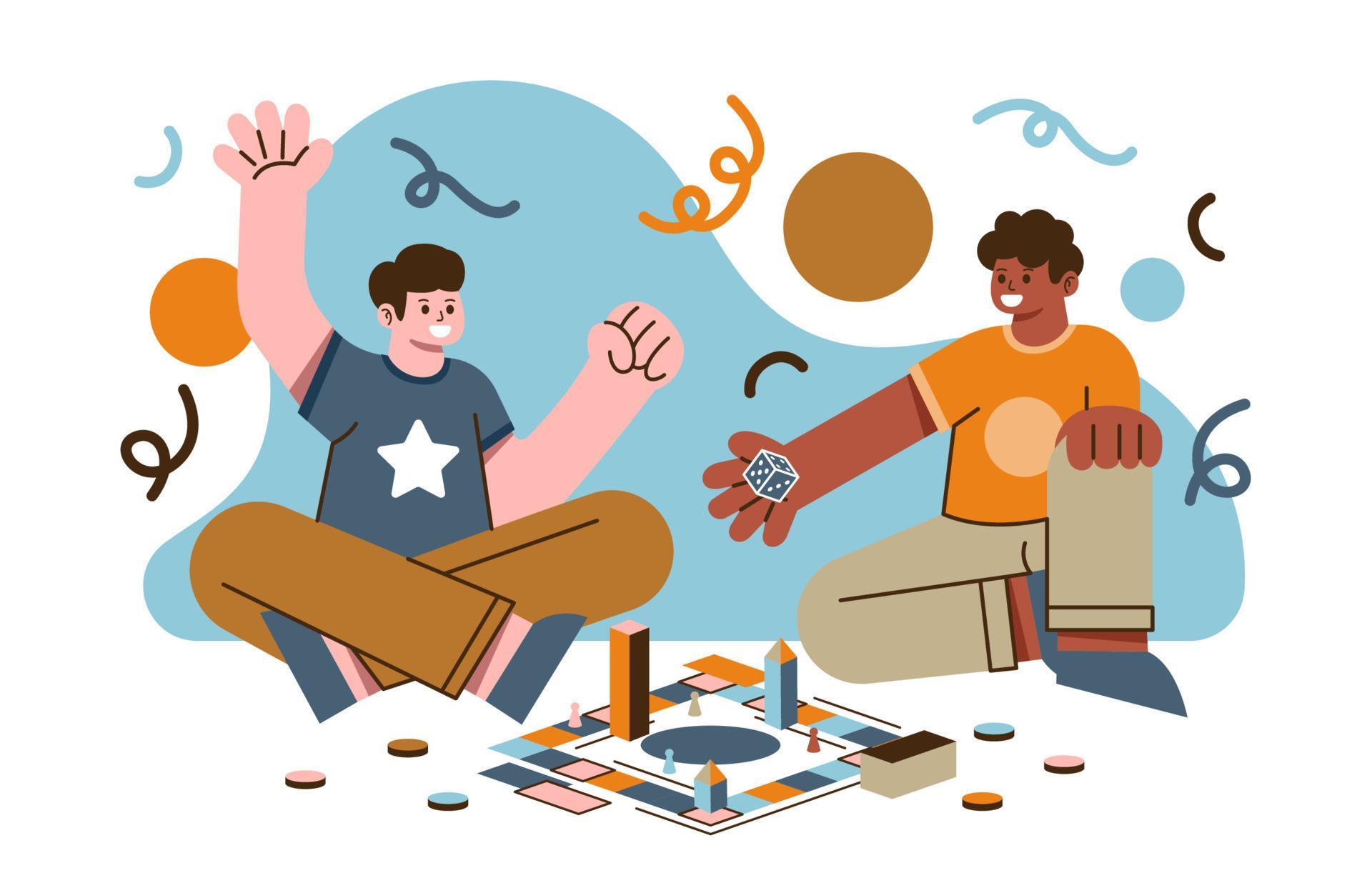 Two Kids Playing Board Game 21177799 Vector Art at Vecteezy