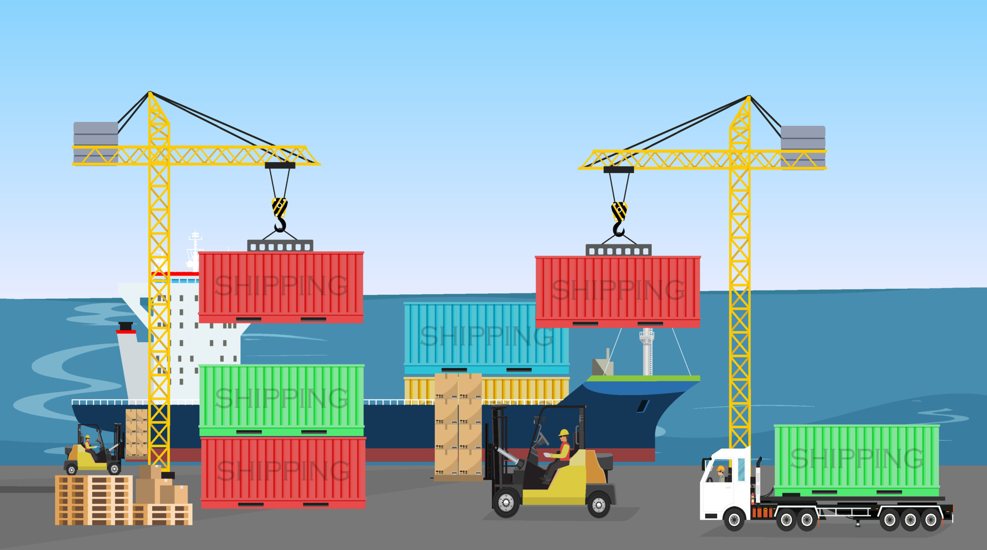 Busy port illustration for cartoon animation. 21182441 Vector Art at Vecteezy