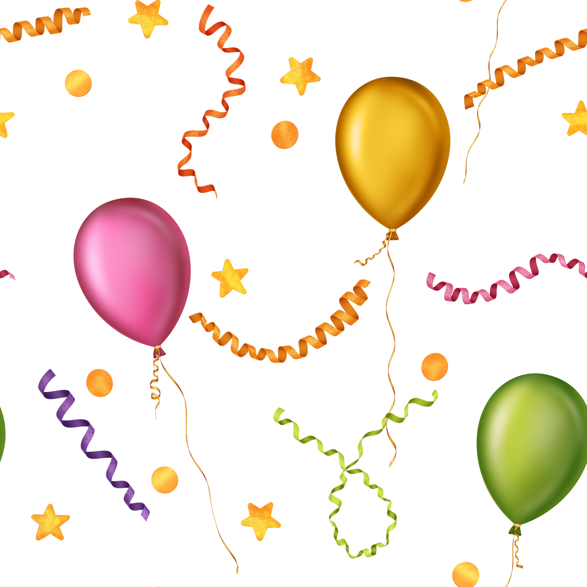 Seamless pattern of colorful balloons, ribbons and confetti on the transparent 21183543 PNG