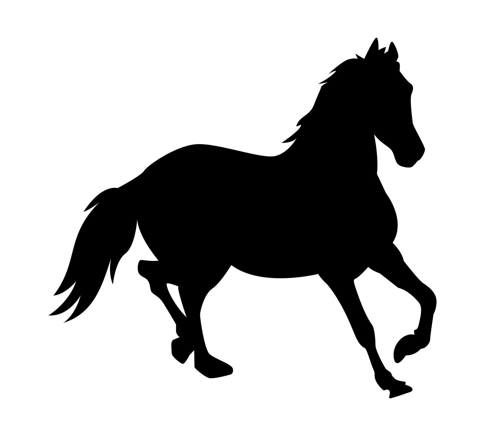 horse silhouette. running horse. side view. concept of animal, wildlife ...