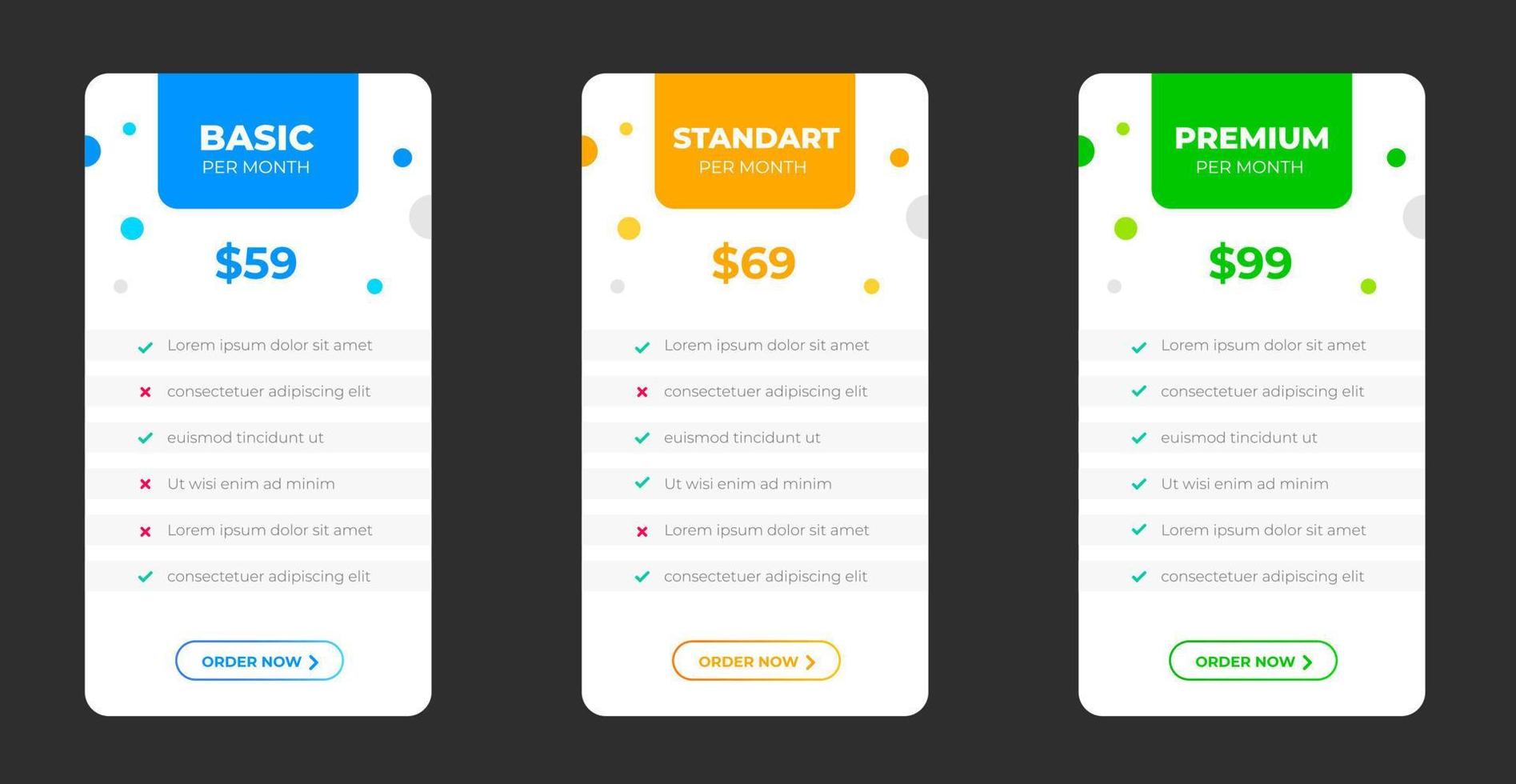 Ui UX pricing design tables with tariffs, subscription features checklist and business plans ...