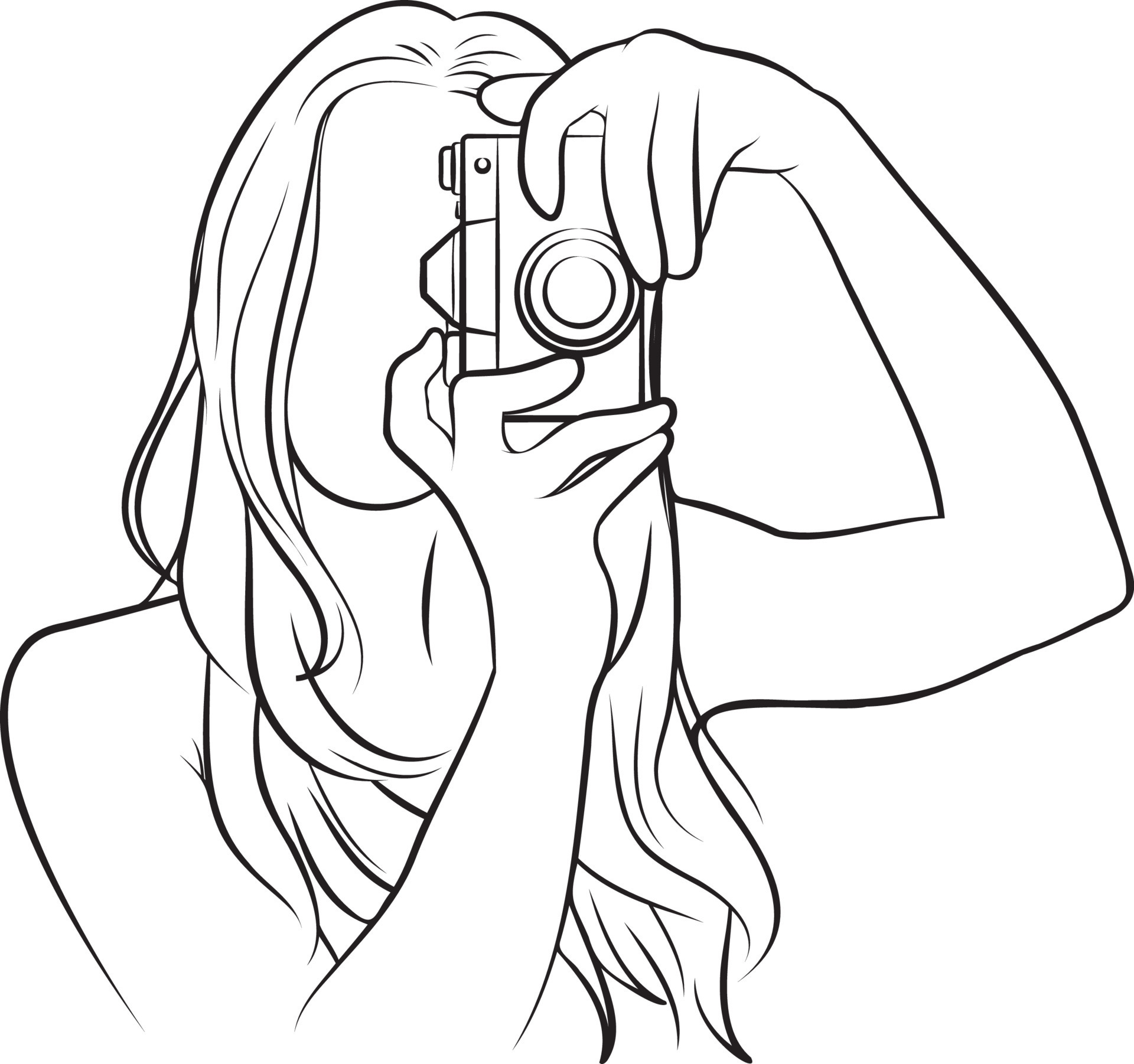 Woman Holding Camera Line Drawing. 21194440 Vector Art at Vecteezy Woman Holding Camera Line Drawing. 21194440 Vector Art at Vecteezy