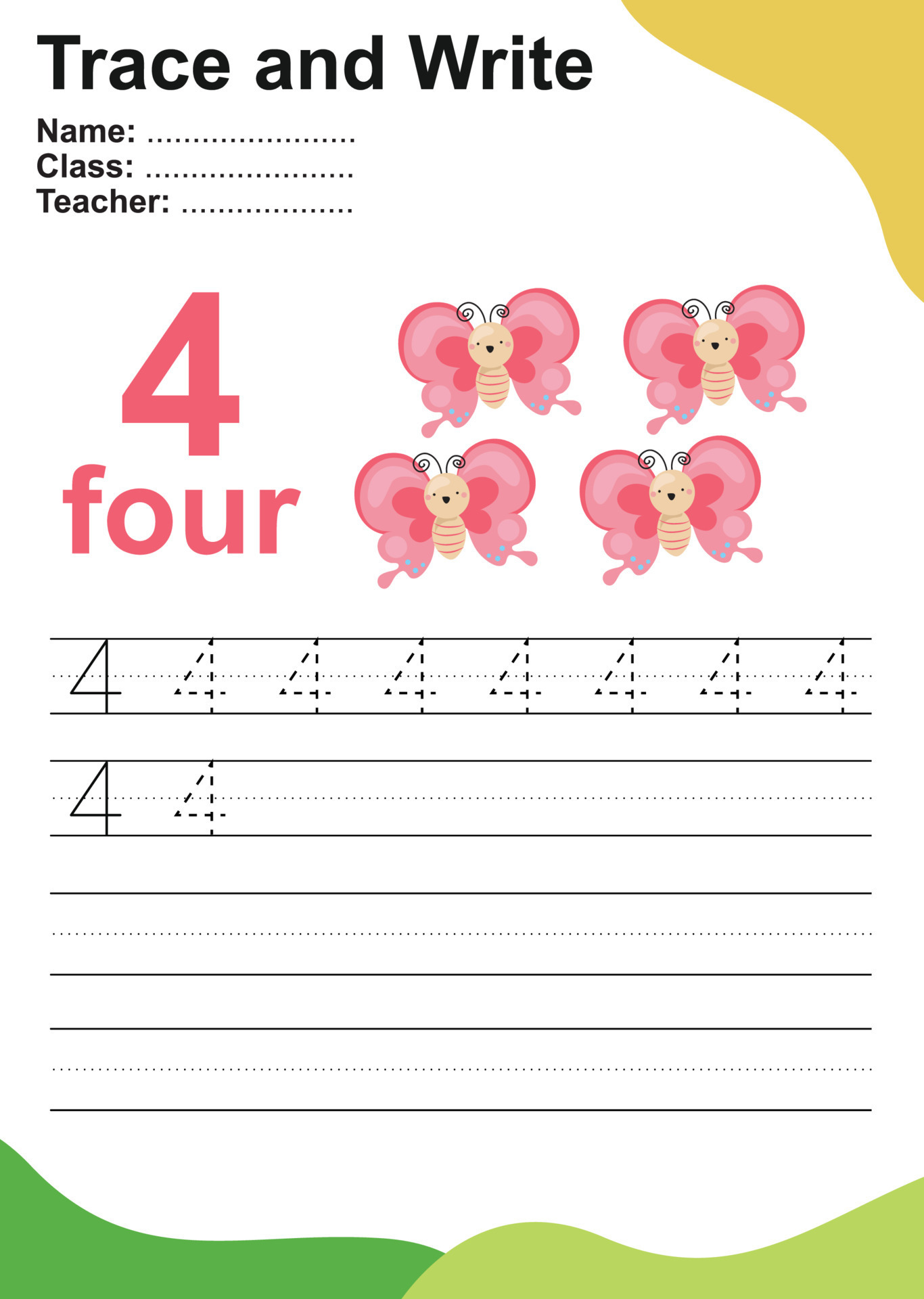 Trace and write number for children. Exercise for children to recognize ...