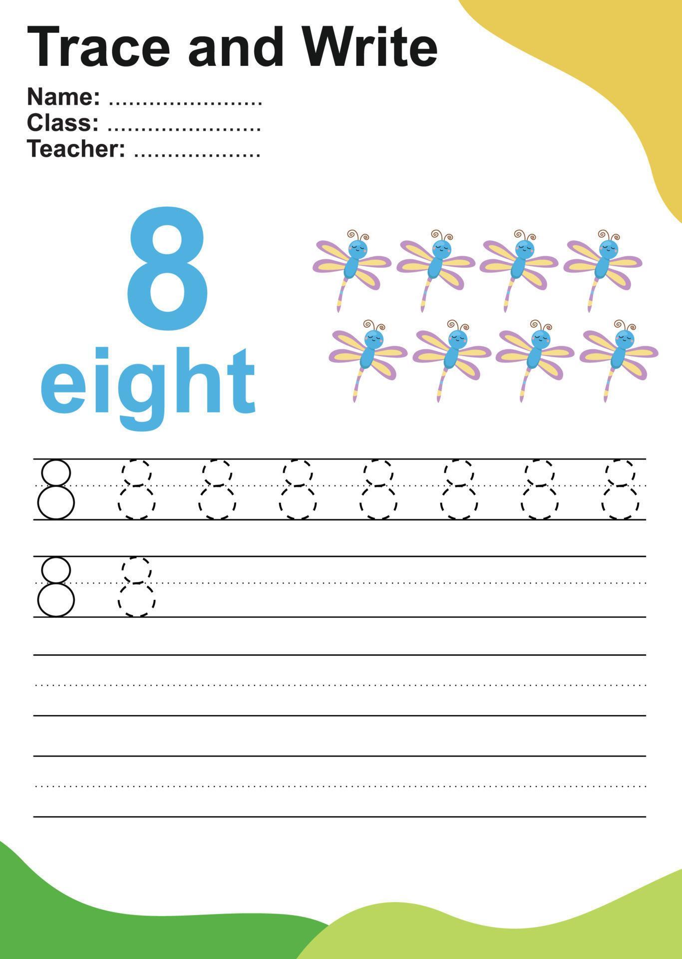 Trace and write number for children. Exercise for children to recognize ...