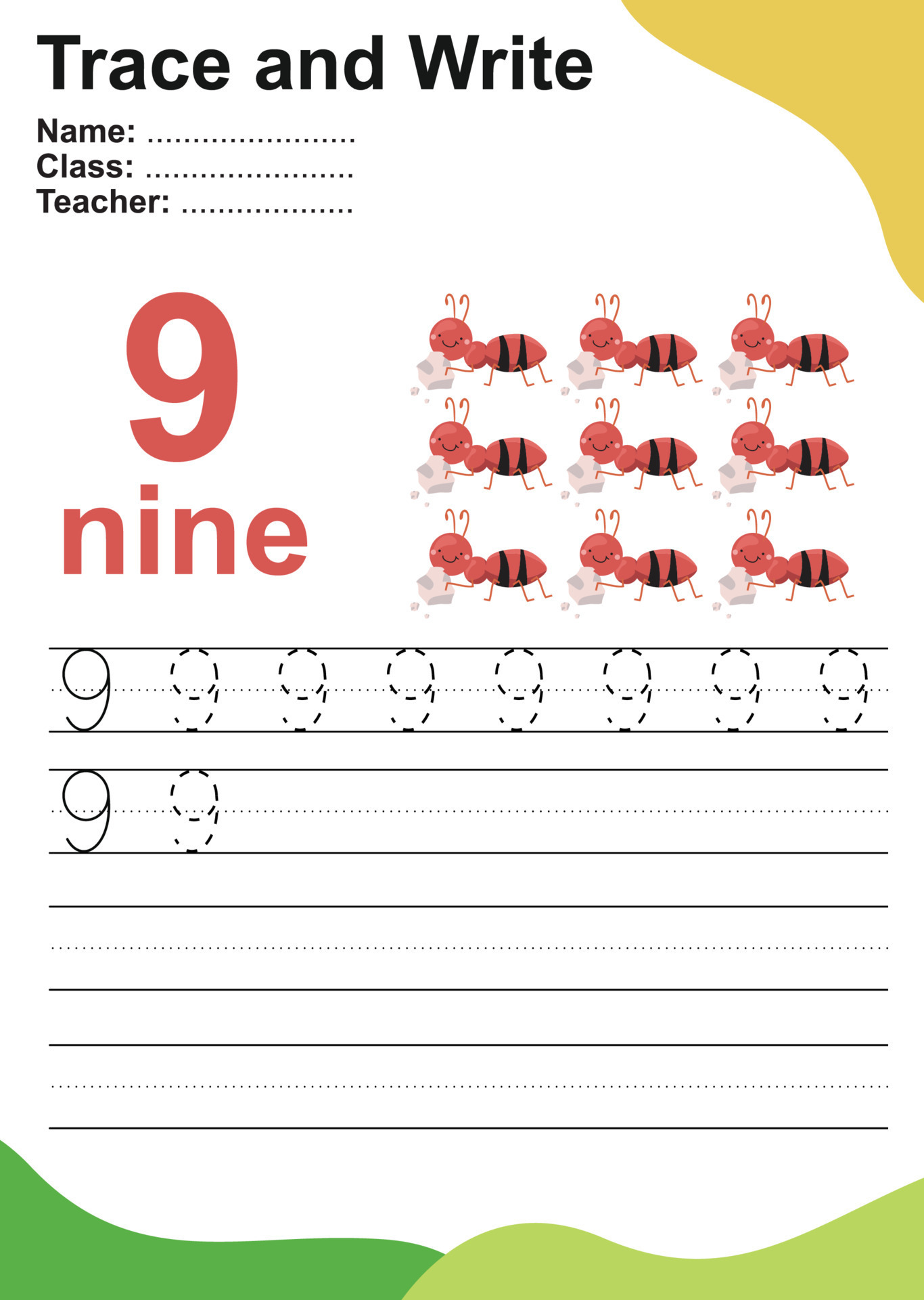 Trace and write number for children. Exercise for children to recognize ...