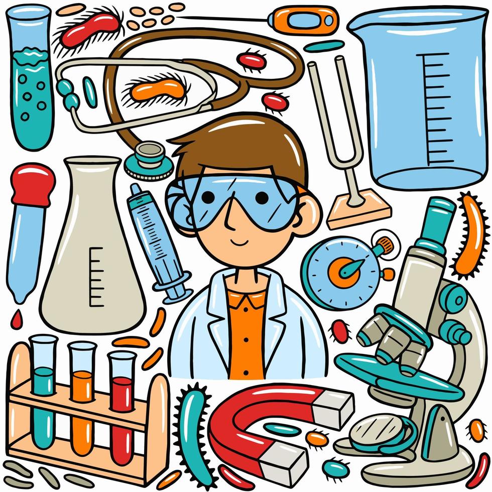 un dibujos animados de un hombre científico con un conjunto de Ciencias ... un dibujos animados de un hombre científico con un conjunto de Ciencias ...