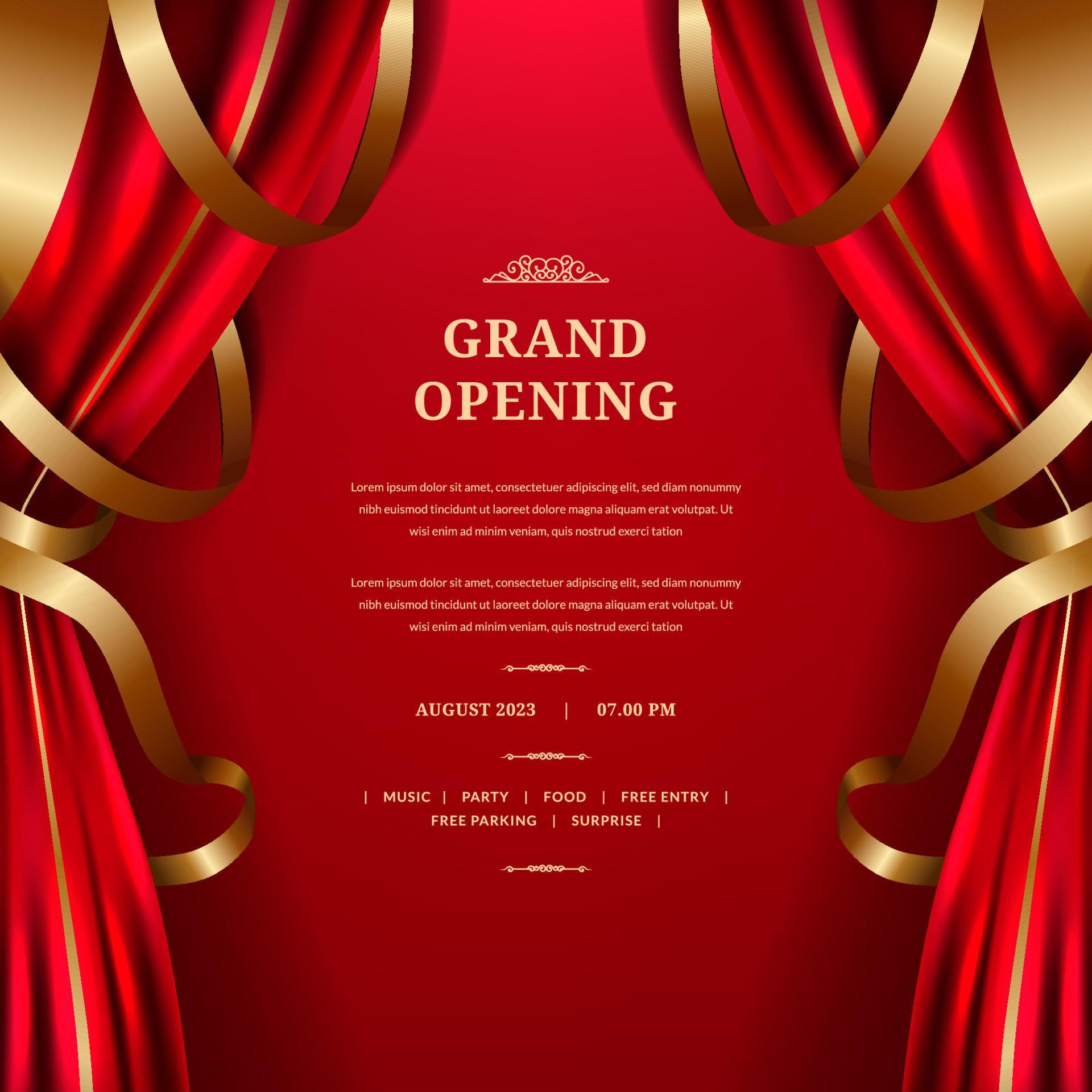 Grand opening with red curtain and golden ornament decoration poster ... Grand opening with red curtain and golden ornament decoration poster ...