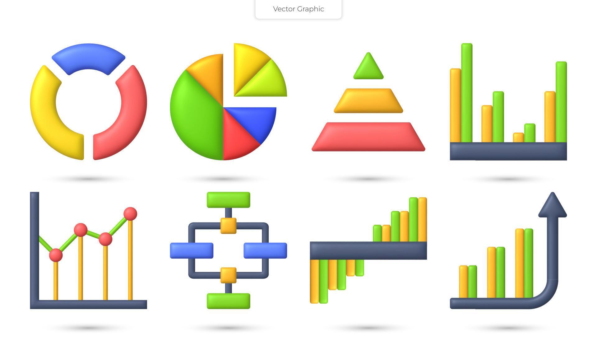 Vector illustration set of 3D icons representing data analysis. 3d ...