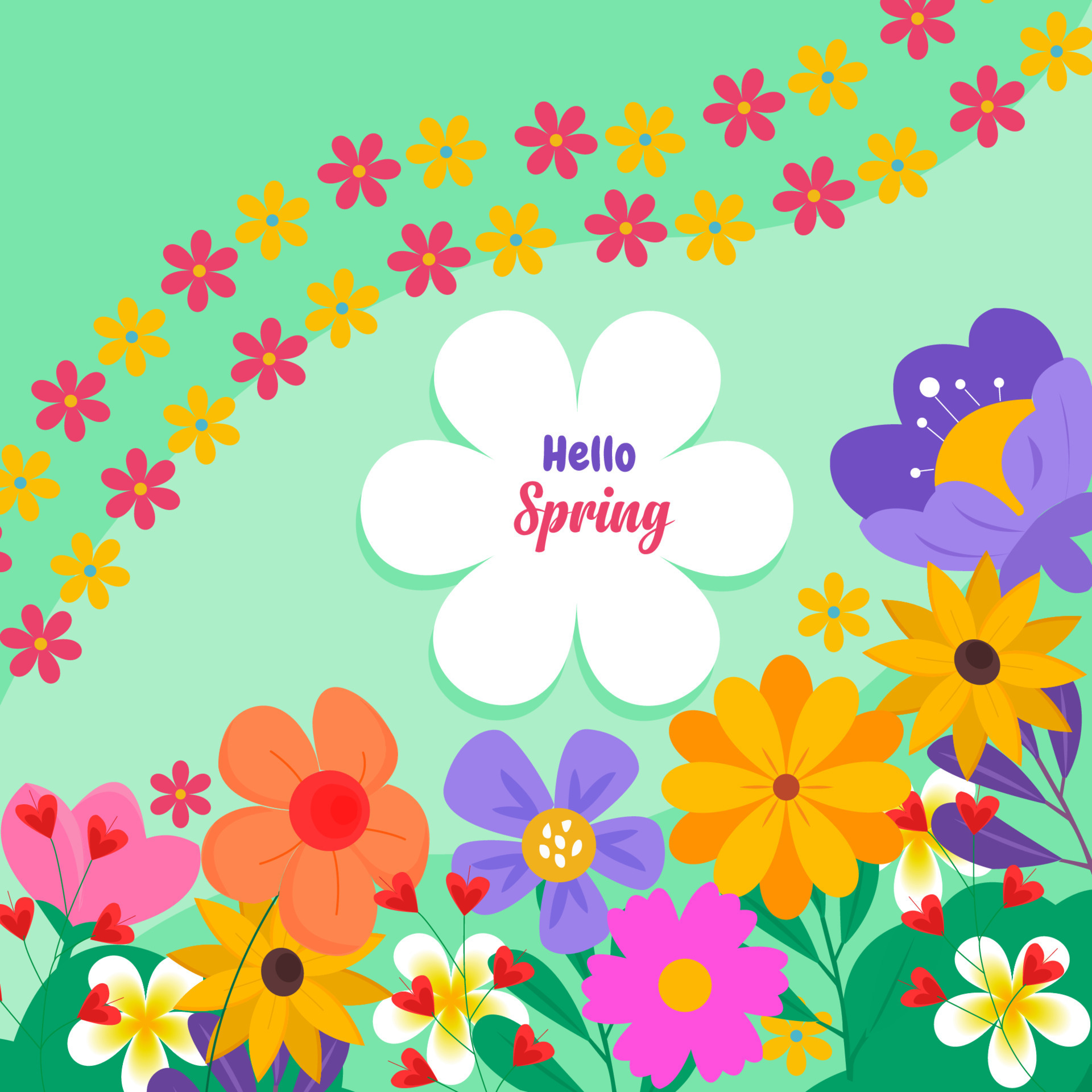 Colorful spring background with beautiful flowers. Vector illustration ...
