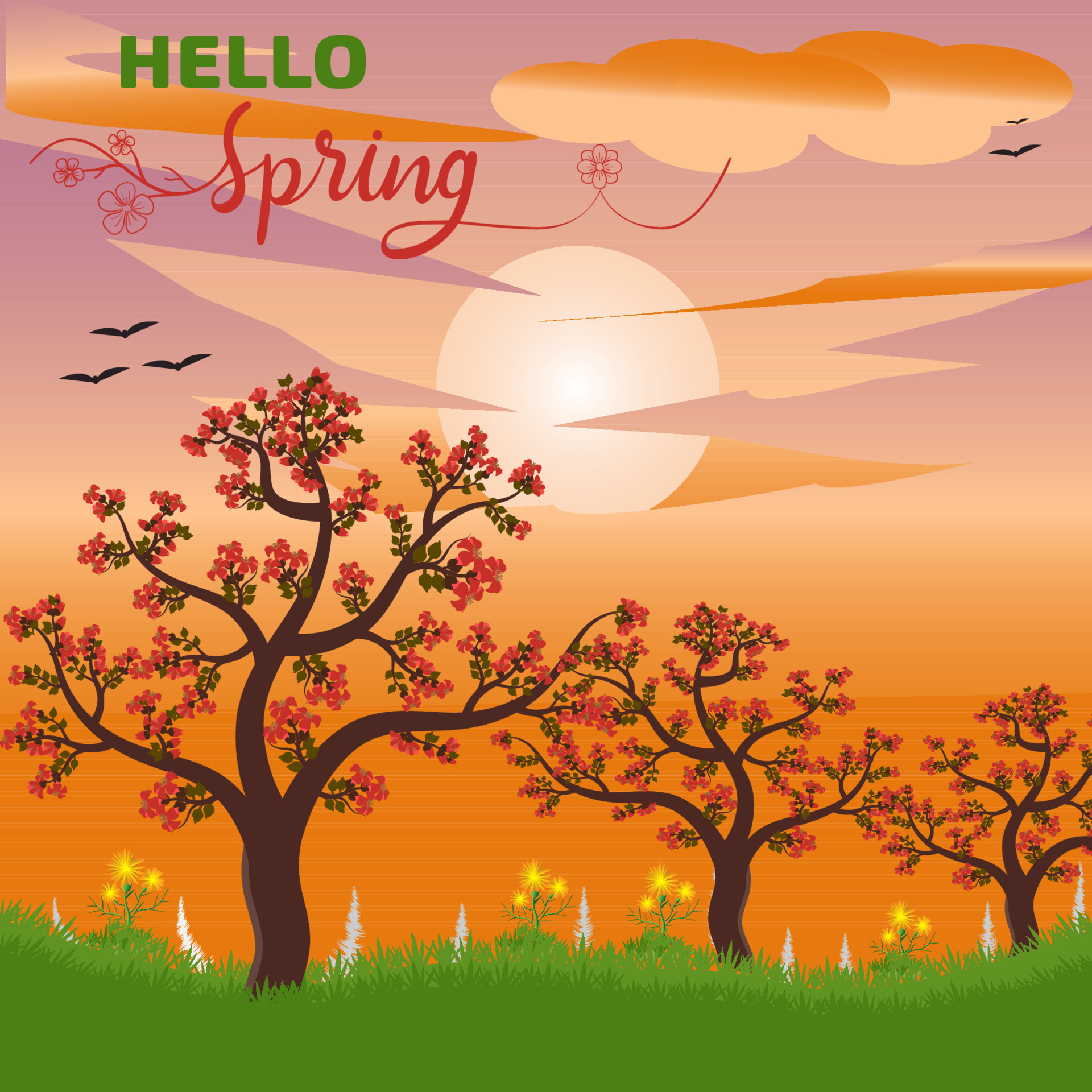 Hello Spring Landscape Design Vector 21222416 Vector Art at Vecteezy