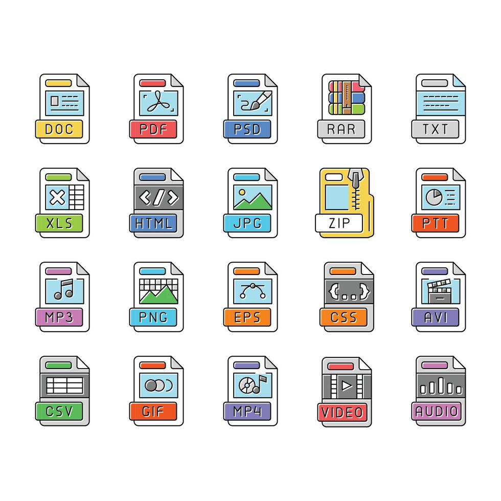 File Format Document Icons Set Vector 21231591 Vector Art At Vecteezy