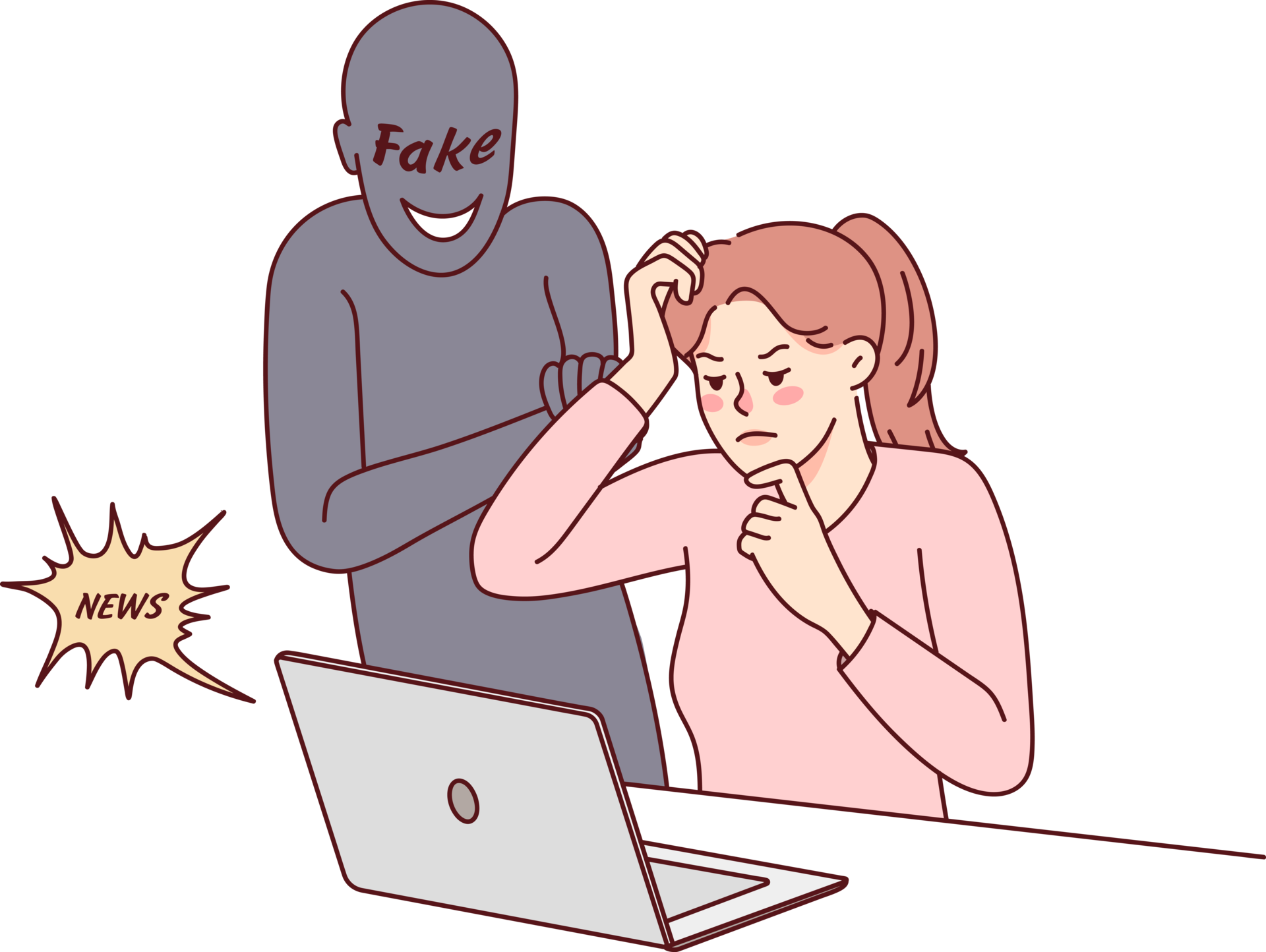 Frustrated Woman Reading Fake News On Computer 21248159 Png