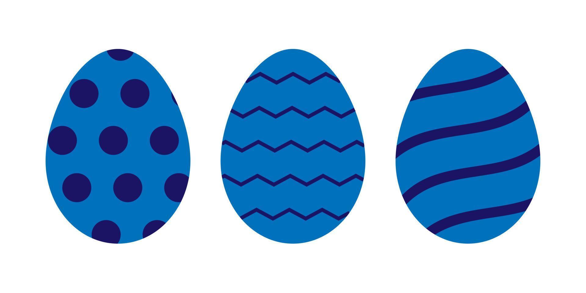 Set of blue Easter Eggs with pattern. Design elements for holiday cards. Easter collection with ...