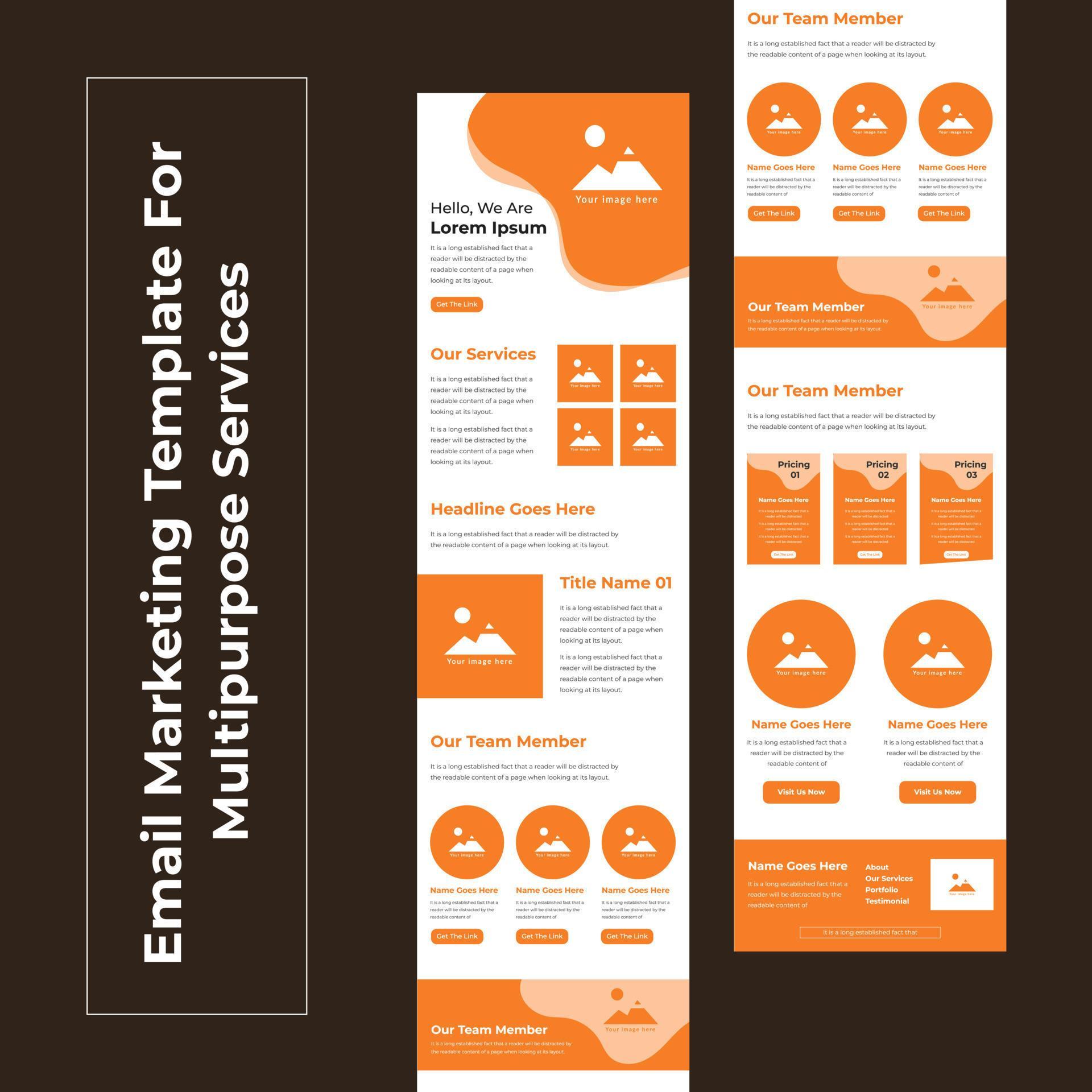 Responsive Email Marketing concept page or one page email Newsletter template in flat design ...