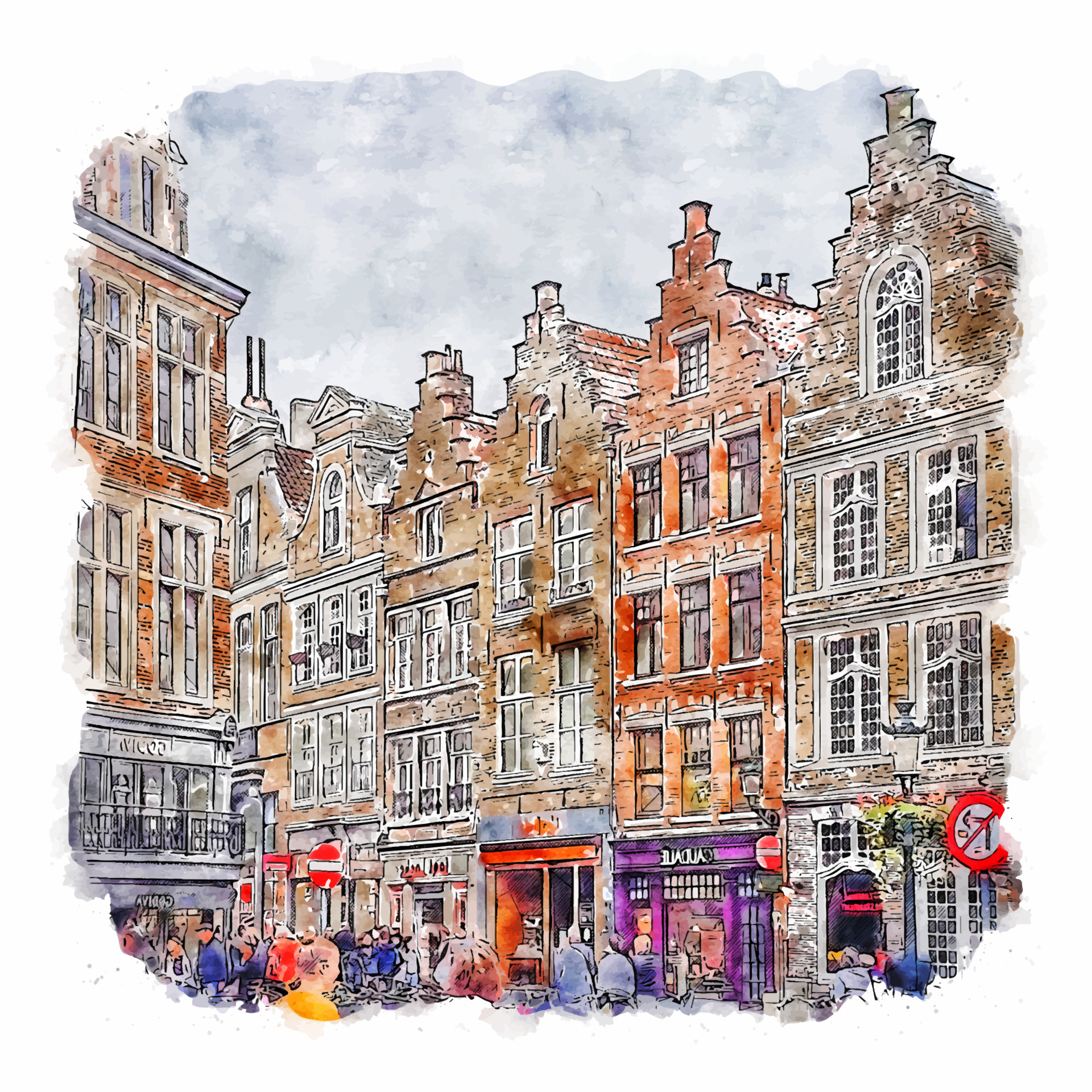 Brugge Belgium Watercolor sketch hand drawn illustration 21257920 Vector Art at Vecteezy