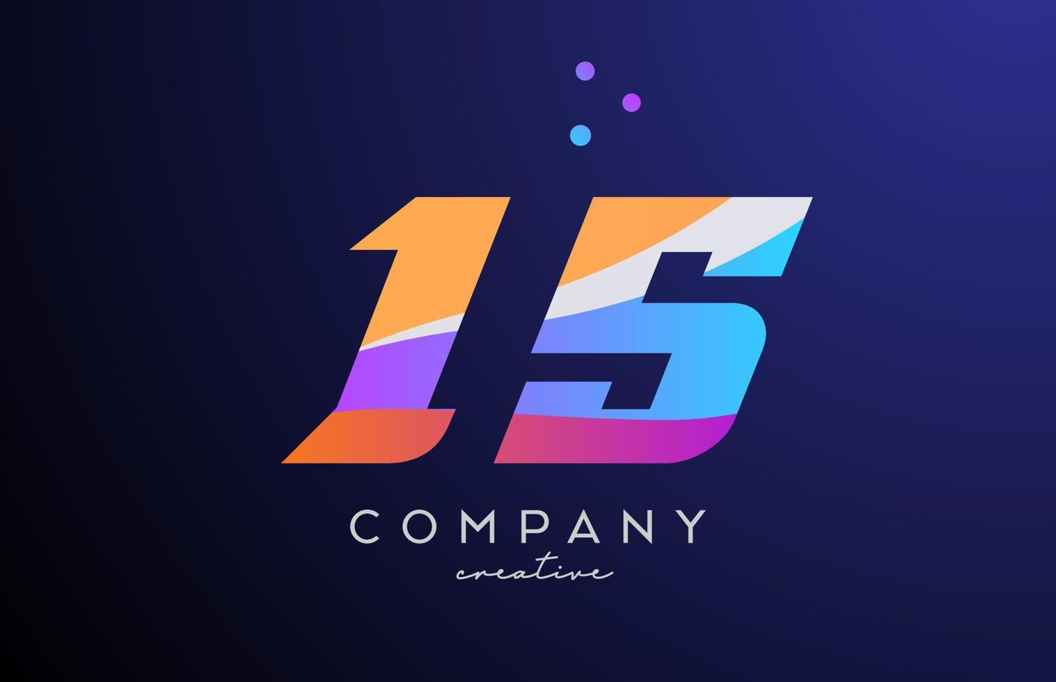 colored number 15 logo icon with dots. Yellow blue pink template design for a company and ...