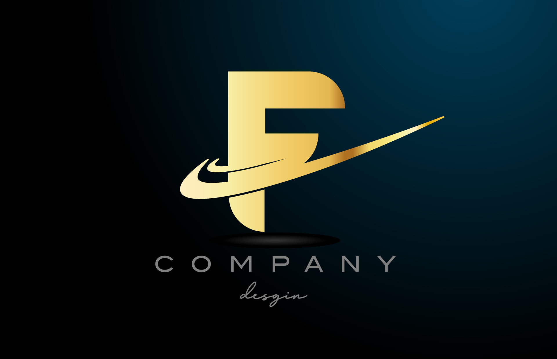 F alphabet letter logo with double swoosh in gold golden color. Corporate creative template ...