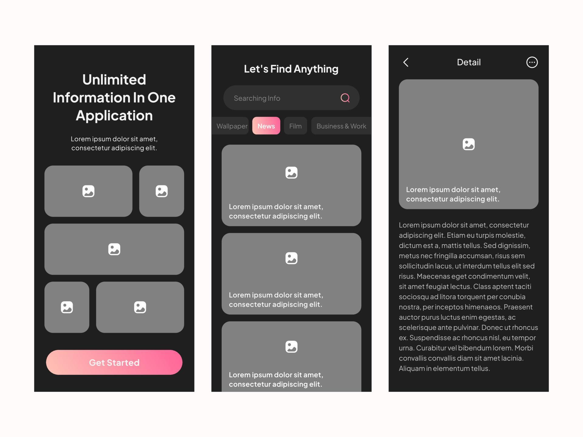 Clean UI UX design dark mode template vector. Suitable for mobile ...