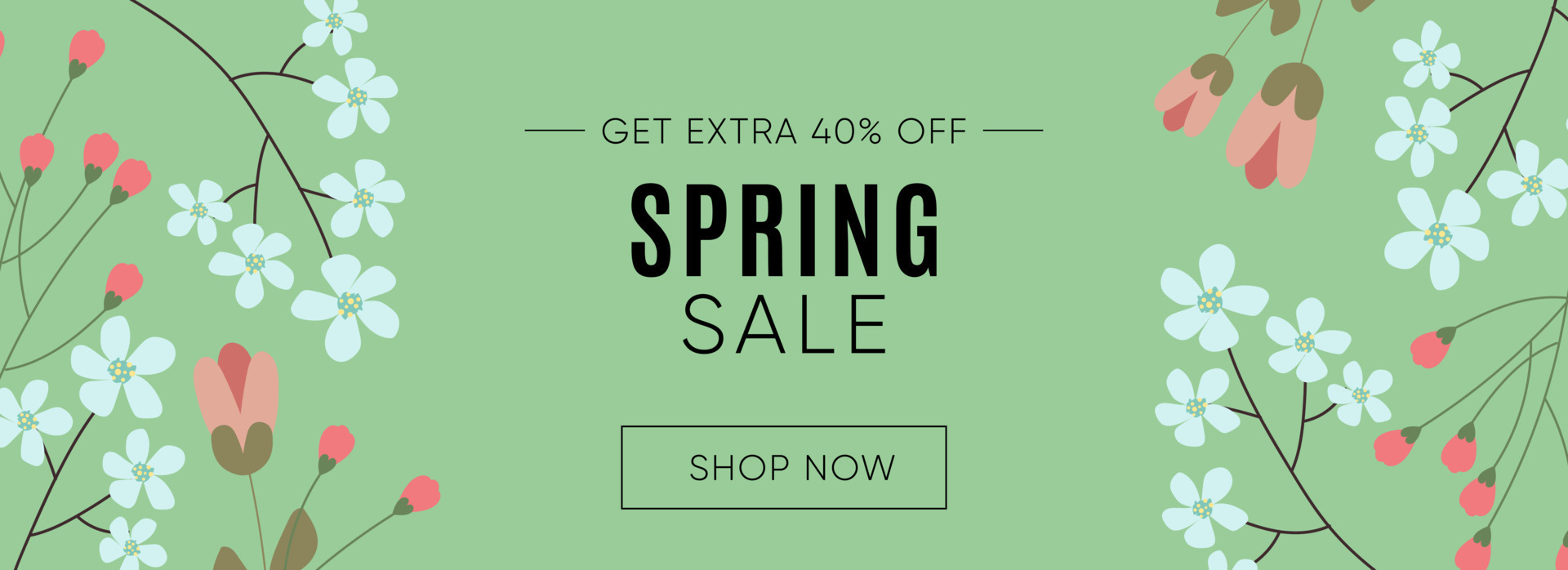 Spring Sale Header or Banner Design with Get Extra 40 Off with flowers ...