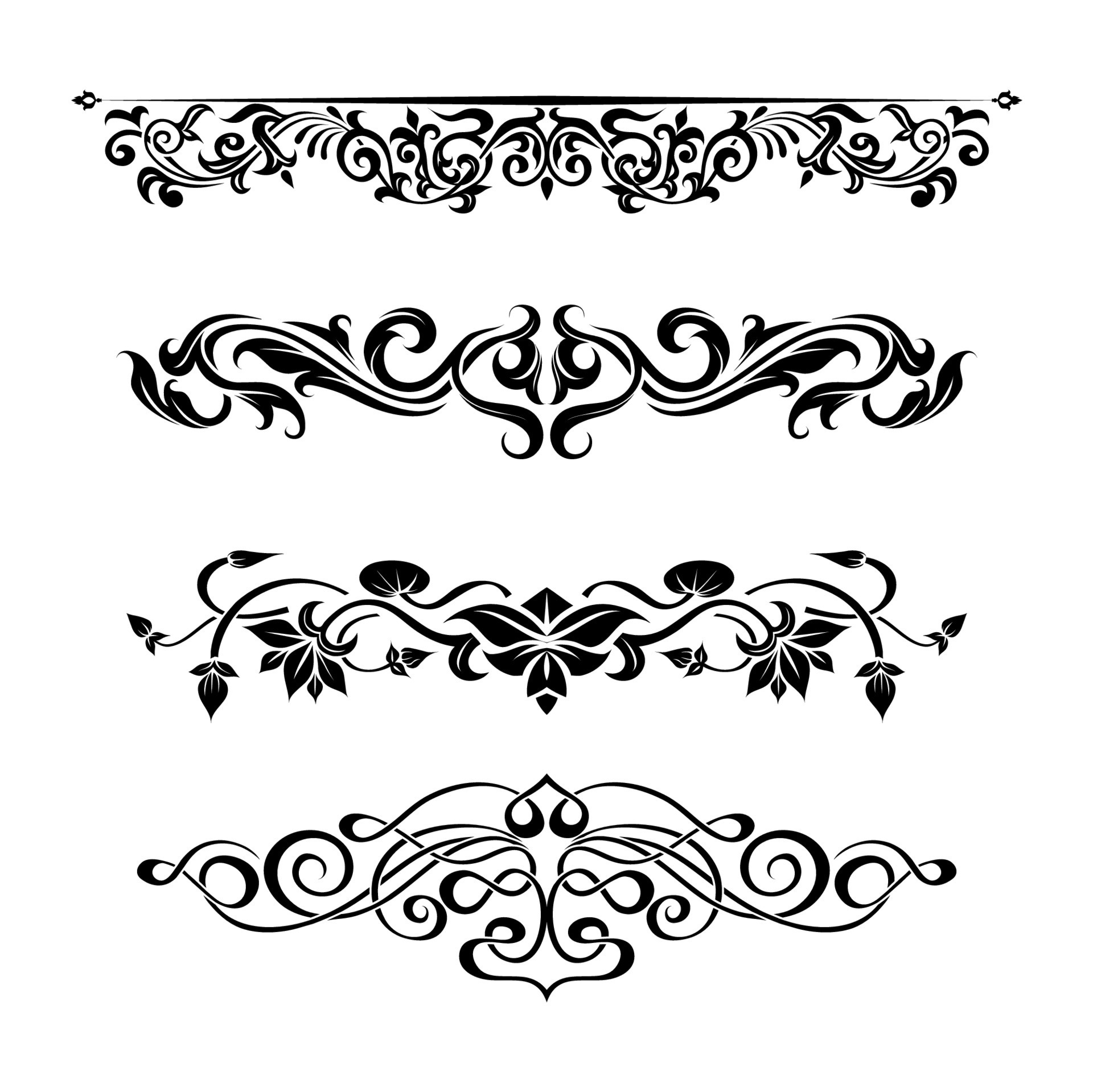 Vintage Ornate Seamless Border Vector Set Concept Pattern In Traditional Style Curls And