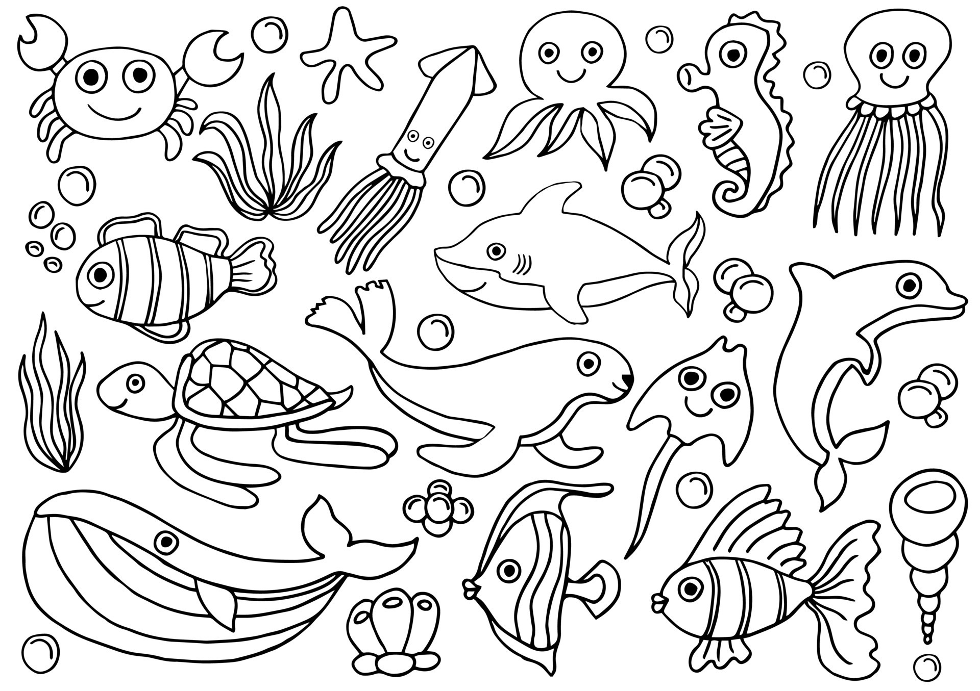 Sea underwater animals set to be colored, the big coloring book for ... Sea underwater animals set to be colored, the big coloring book for ...