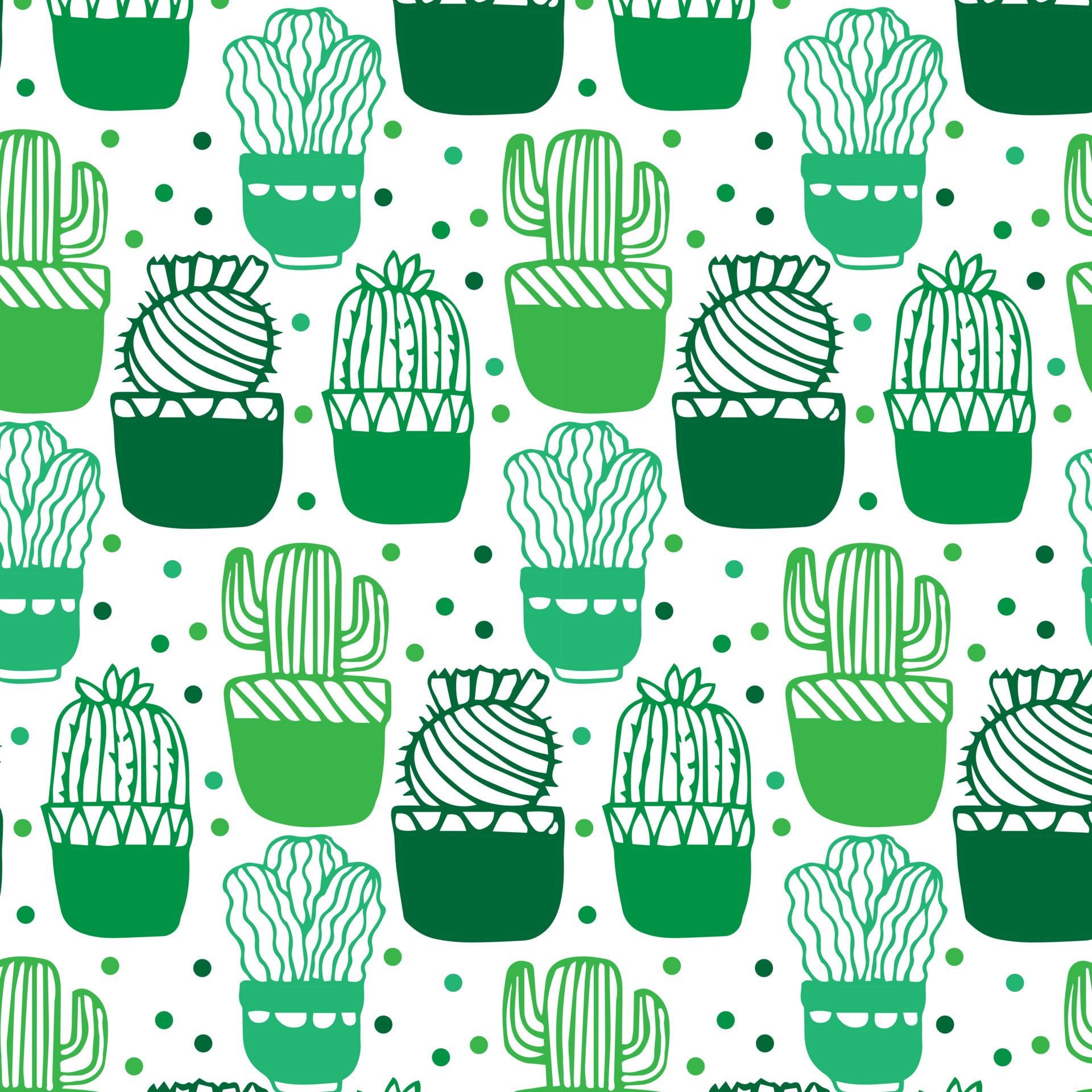 Vector seamless pattern with different cactus. Bright repeated texture with green cacti. Natural ...