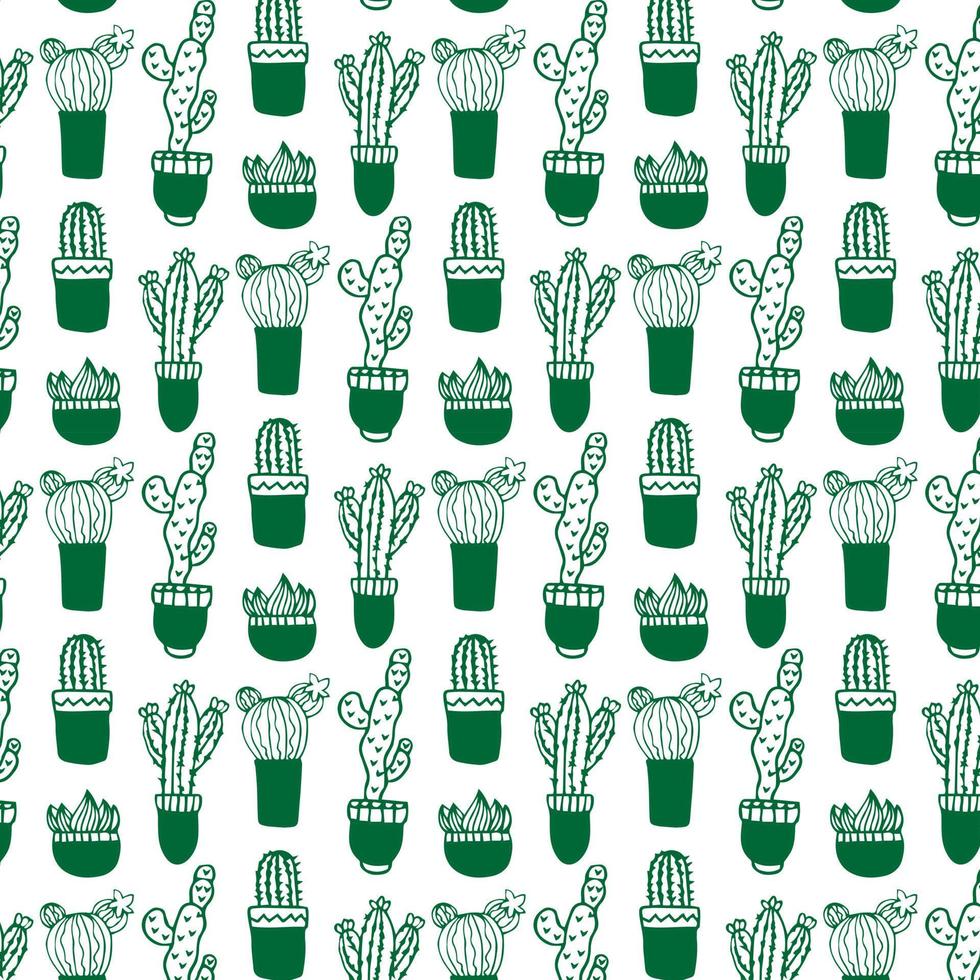 Vector seamless pattern with different cactus. Bright repeated texture with green cacti. Natural ...