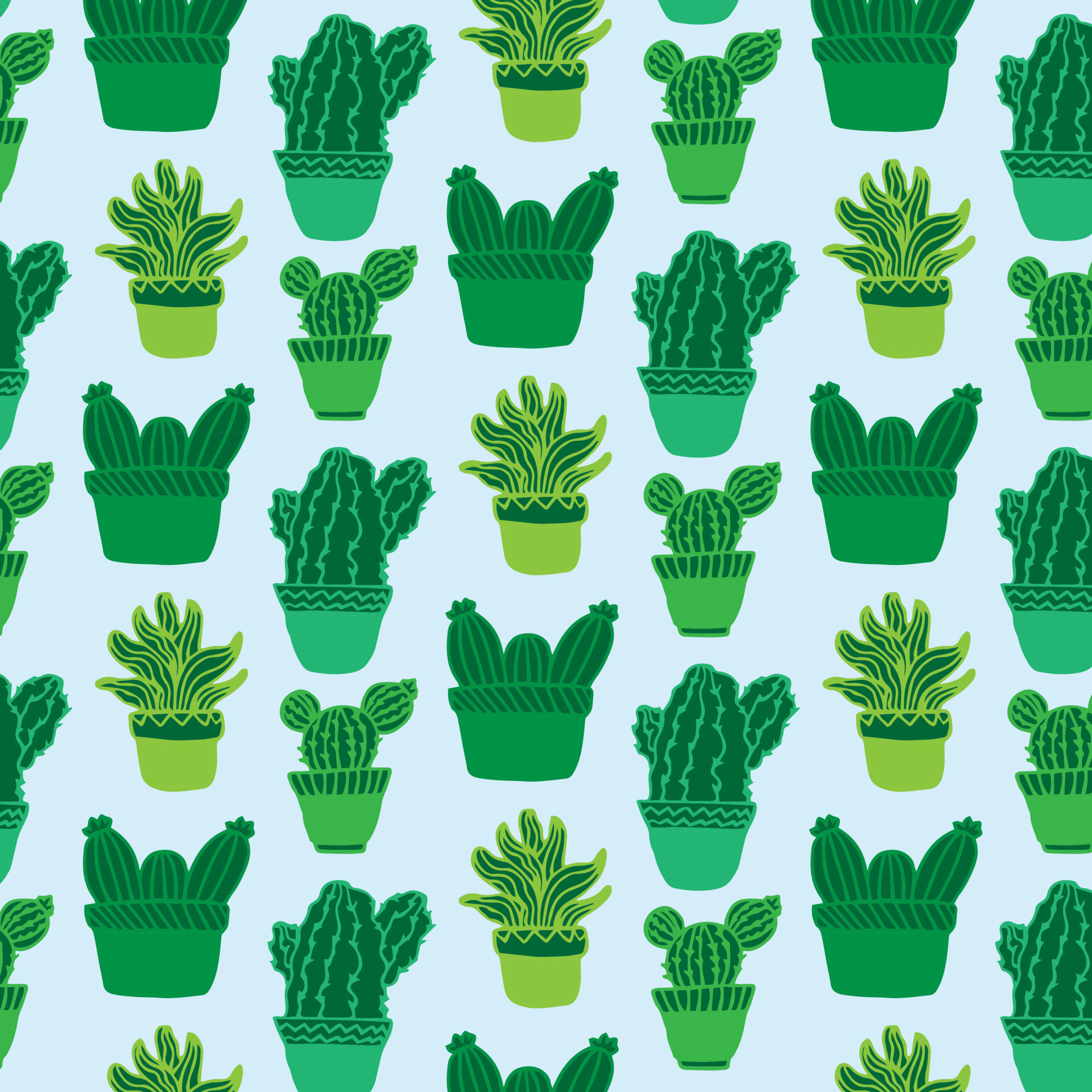 Vector seamless pattern with different cactus. Bright repeated texture with green cacti. Natural ...