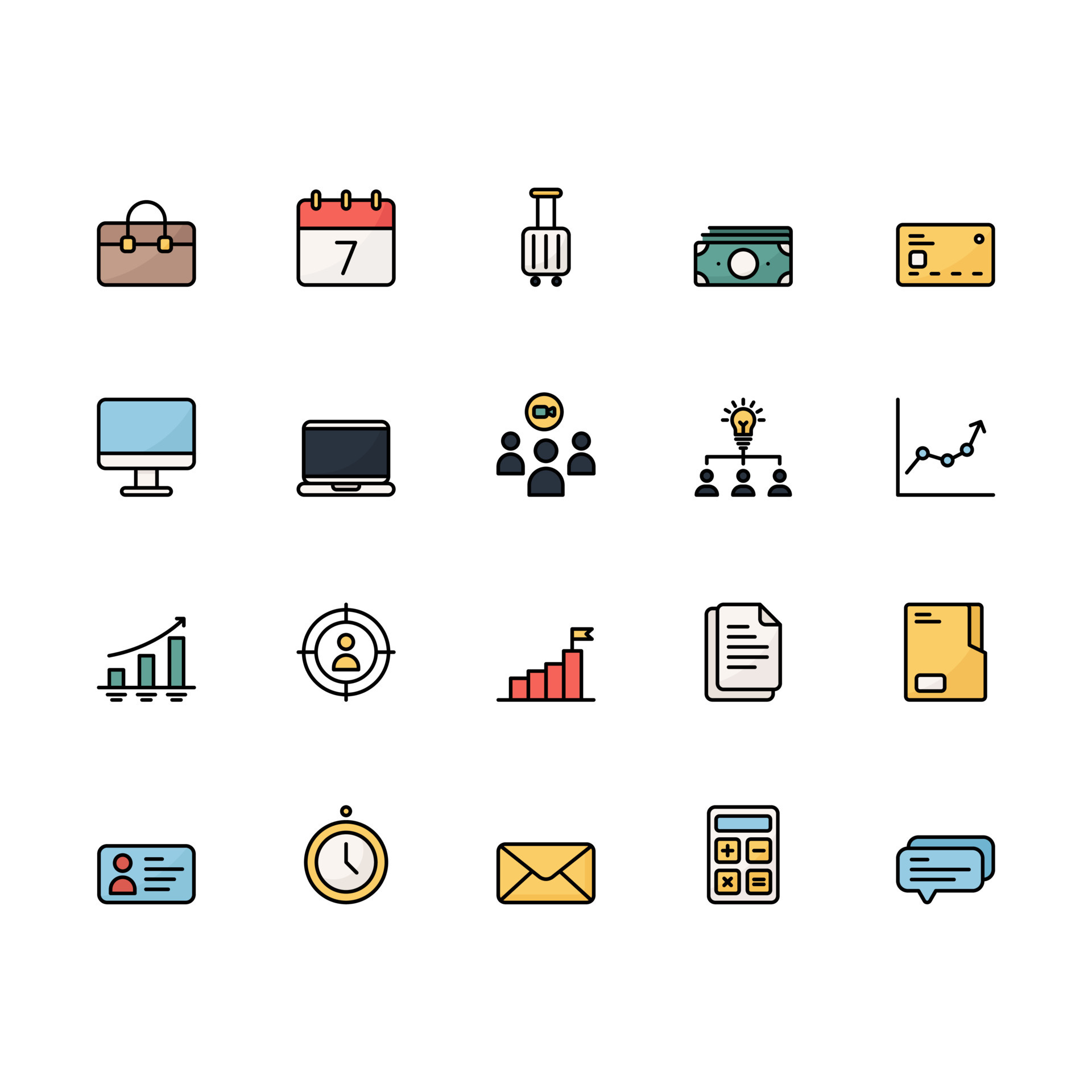 Business icon set. Business filled outline icon set. Vector ...
