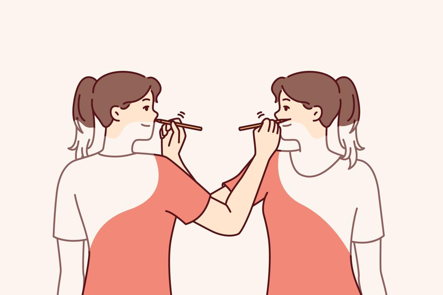Two Women Draw Each Other At Same Time For Concept Of Self Development And Realization Of
