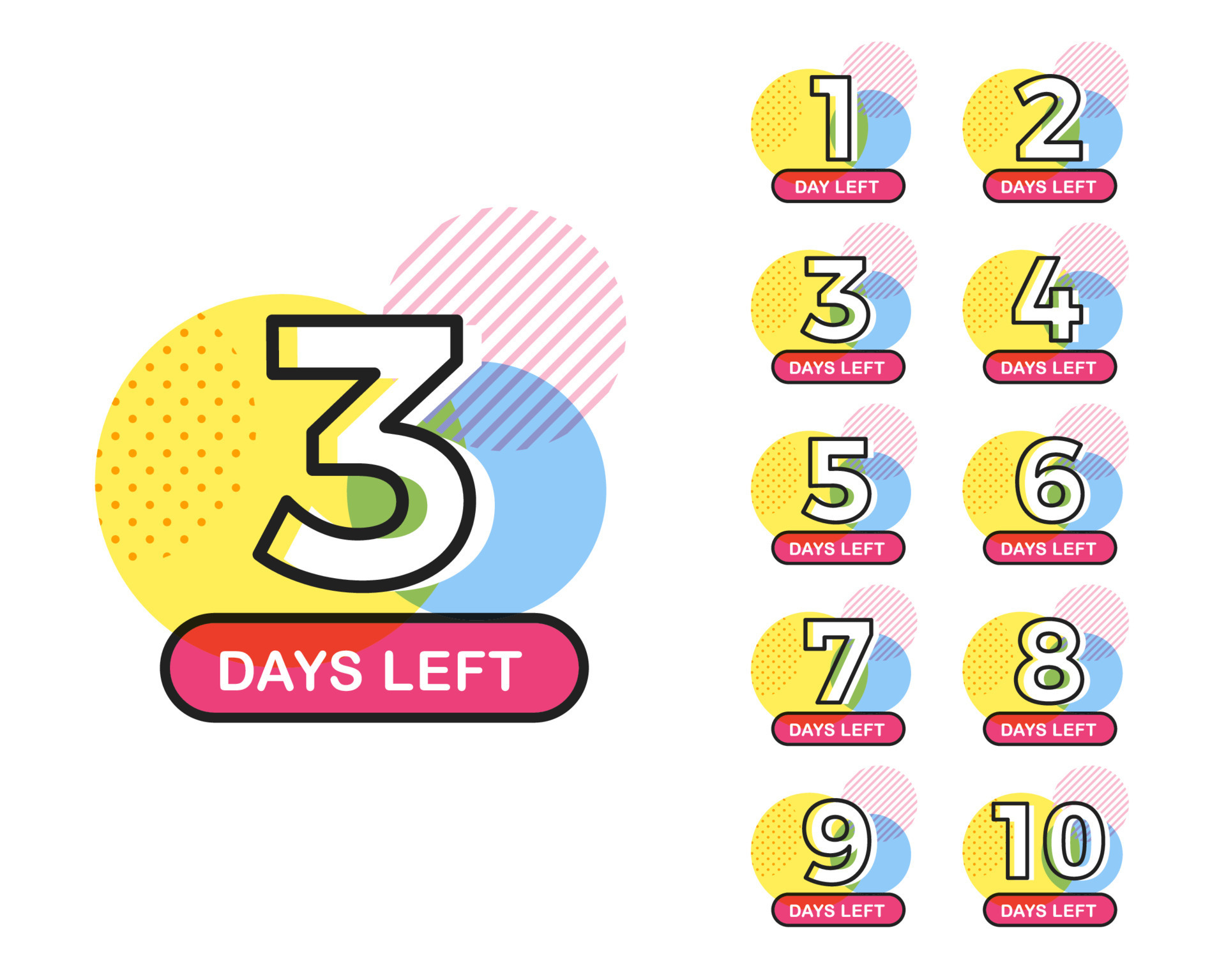 Set of number days left countdown badge 21345773 Vector Art at Vecteezy