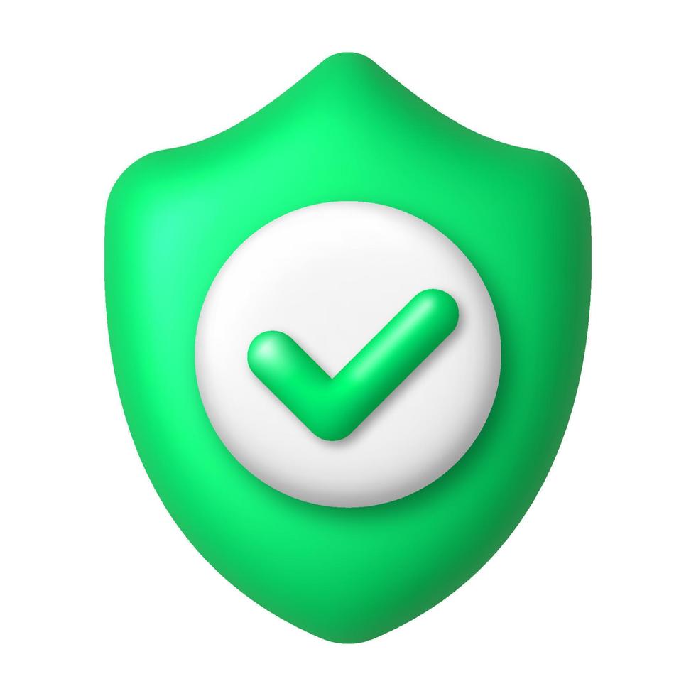 Green Checkmark And Shield 3d Icon Security And Protection Concept 3d Realistic Vector Design