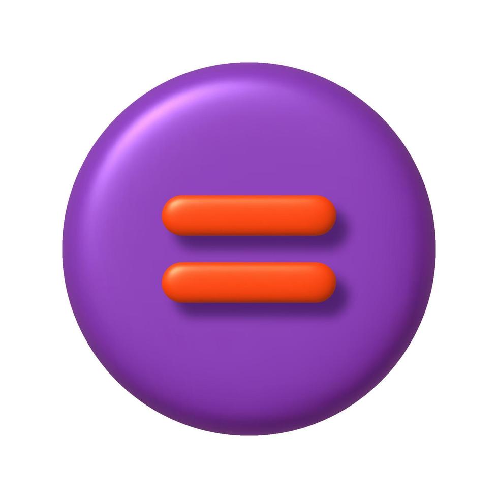 Math 3D icon. Orange arithmetic equals sign on purple round button. 3d ...