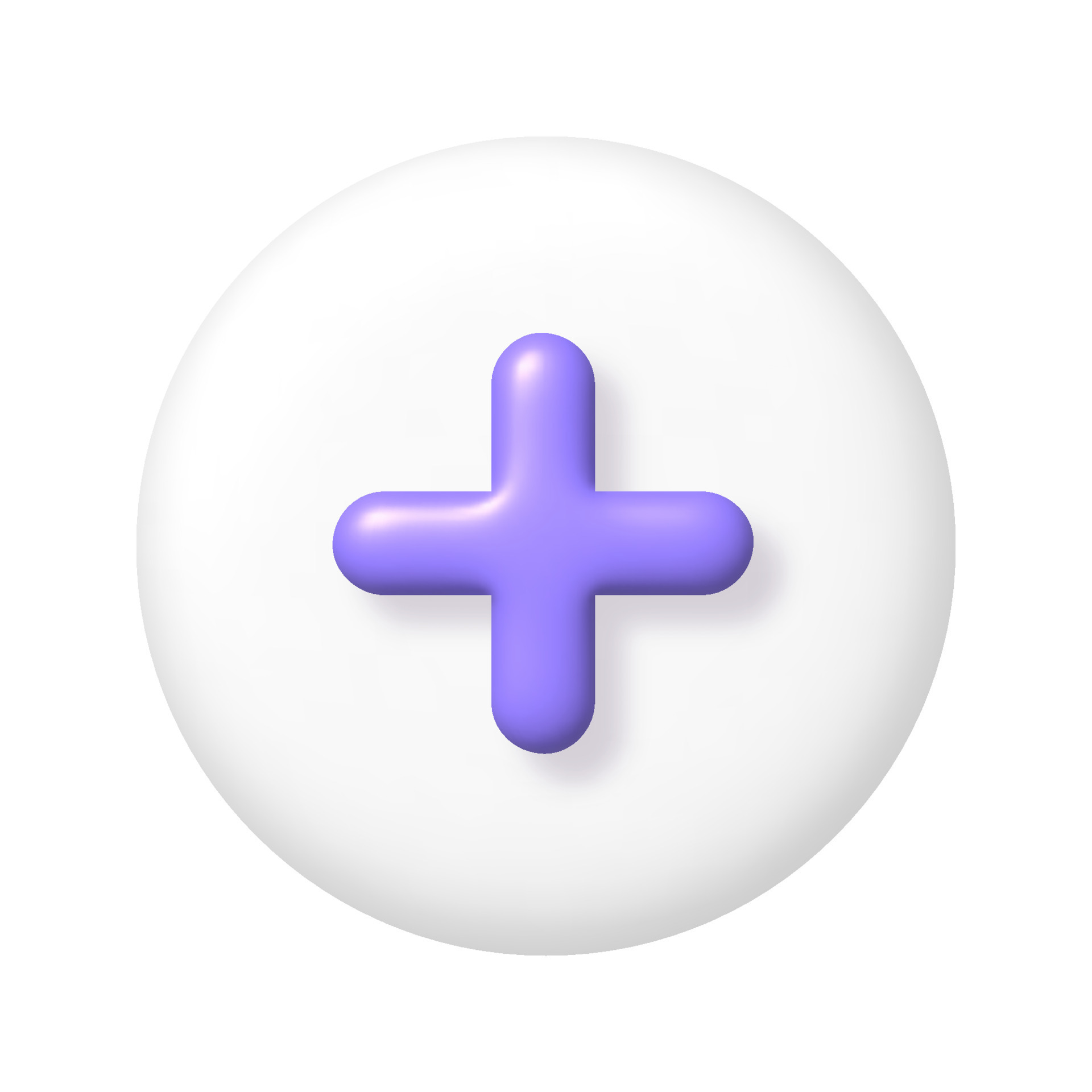 Math 3D icon. Purple arithmetic plus sign on white round button. 3d realistic design element ...