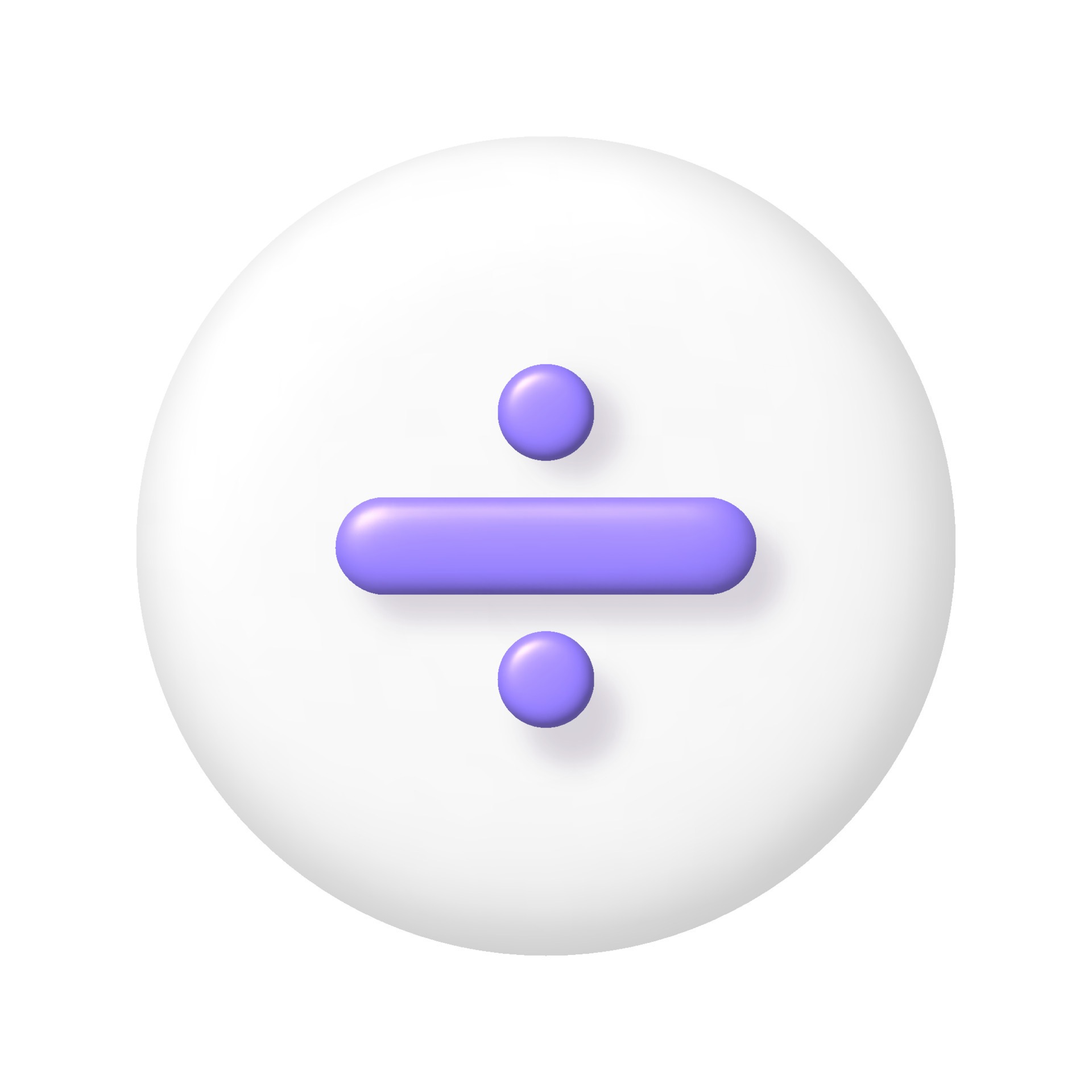 Math 3d Icon. Purple Arithmetic Division Sign On White Round Button. 3d 