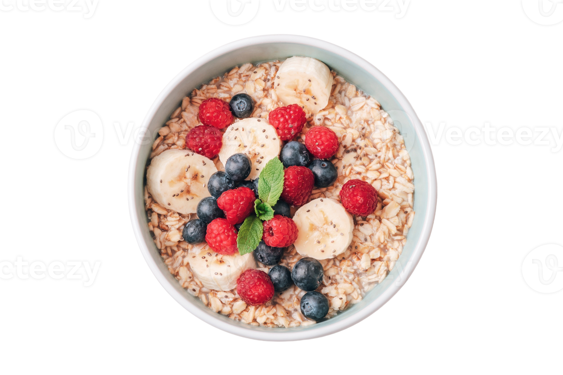 White bowl with oatmeal and mix fruit isolated on a transparent background 21350872 PNG