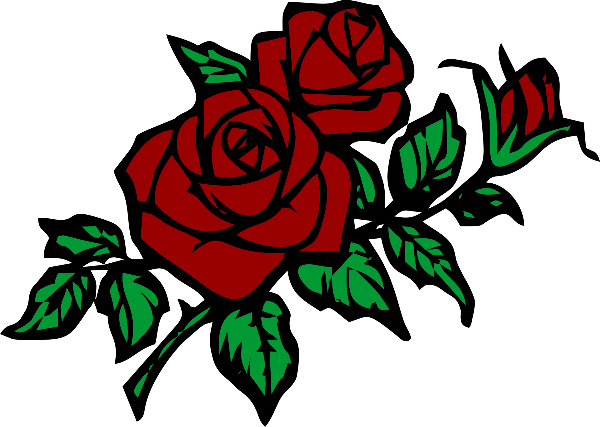 Red Rose Branch Drawing With Black Outline No Background Isolated red-rose-branch-drawing-with-black-outline-no-background-isolated