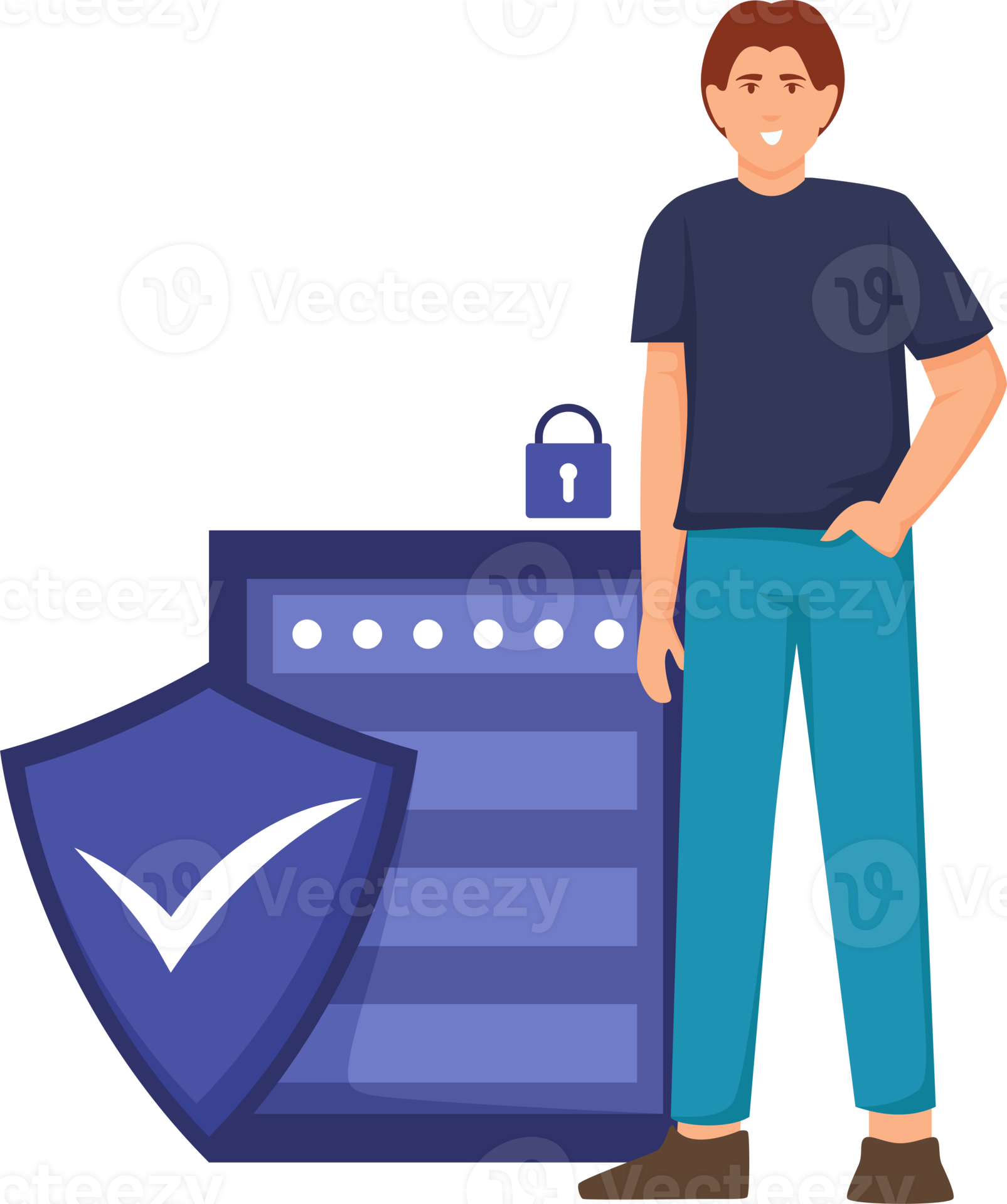 Digital Data Protection Illustration With Cyber Security Cartoon