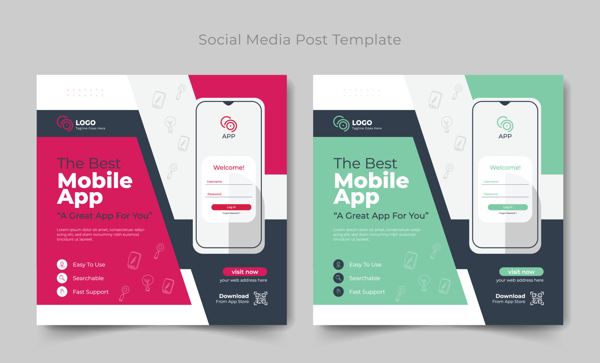 Creative mobile app promotion social media post and web banner template, Editable minimal square ...