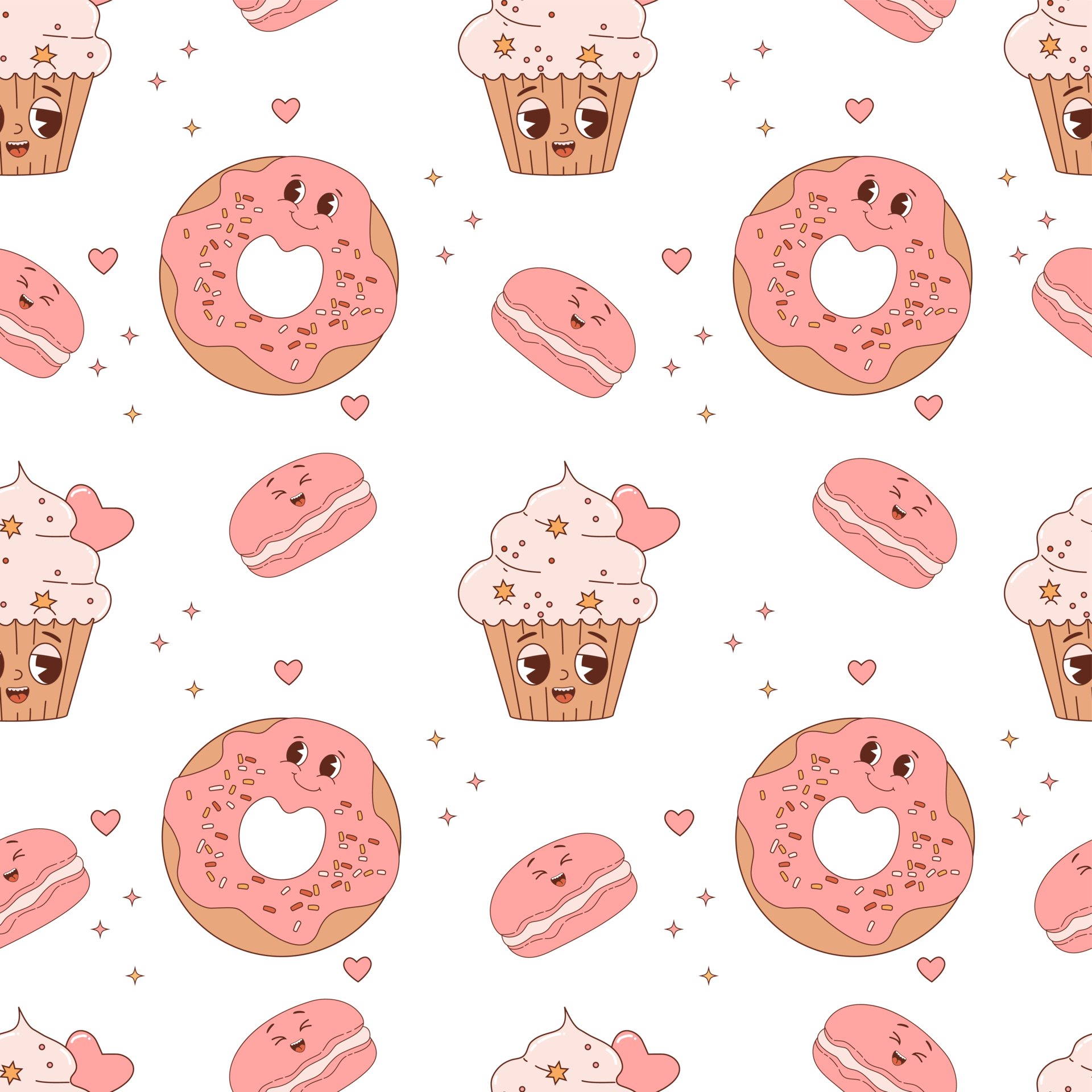 Free Seamless pattern with cute pastry characters 21360225 PNG with Transparent Background