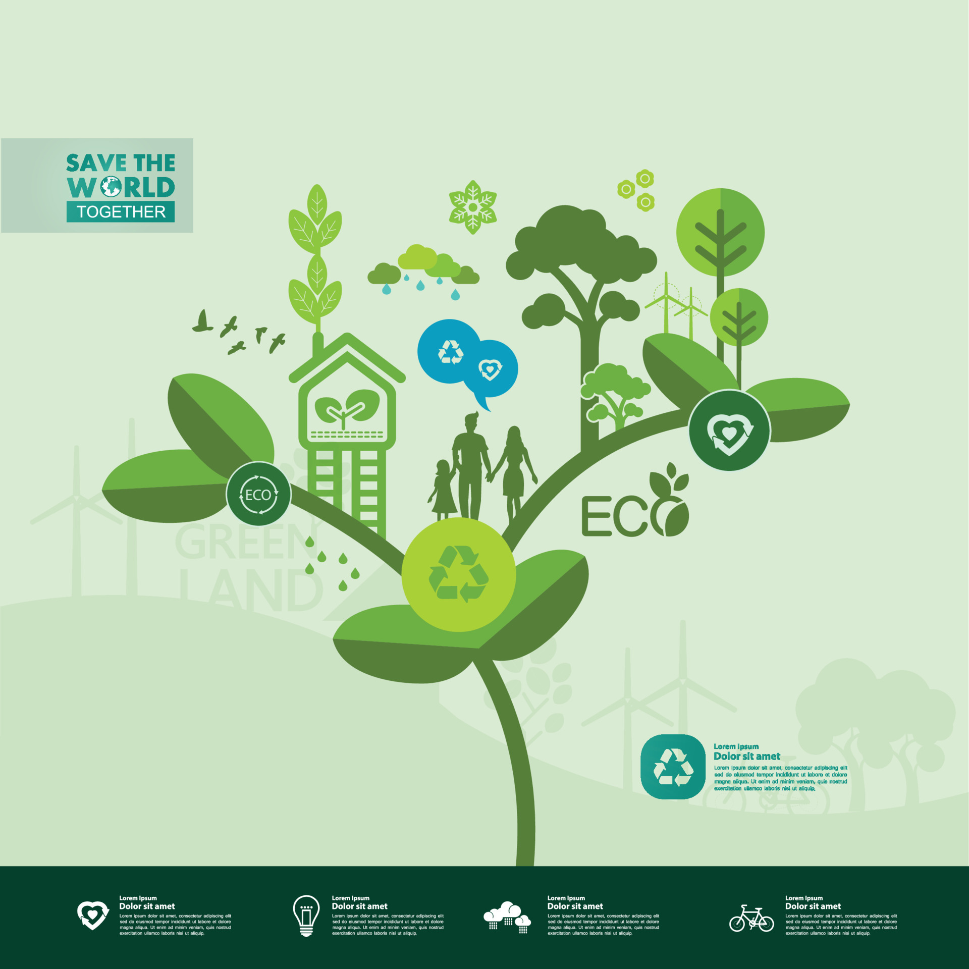 Save the world together green ecology vector illustration. 21360624 ...