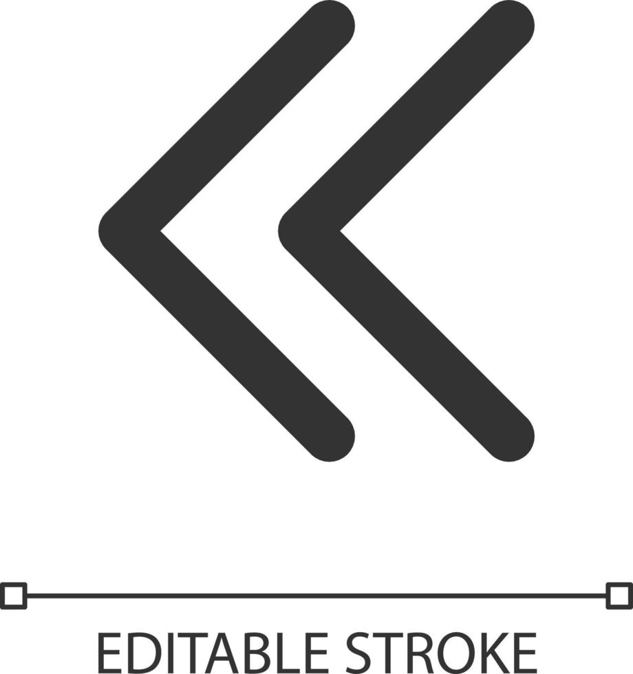 Left double arrow pixel perfect linear ui icon. Double chevrons. Fast reverse button. GUI, UX ...